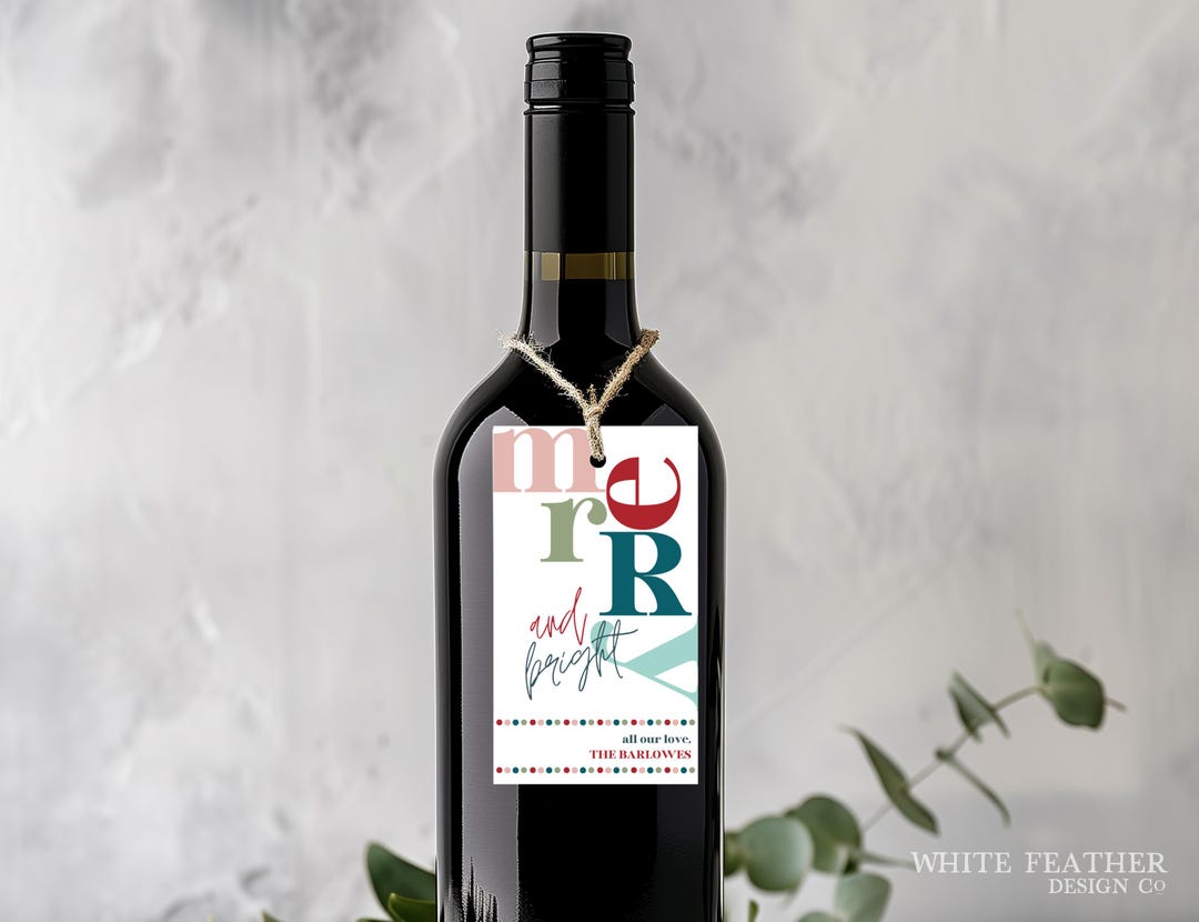 Modern Gift Tag Template, Holiday Gift Tag, Wine Bottle Gift Tag ...