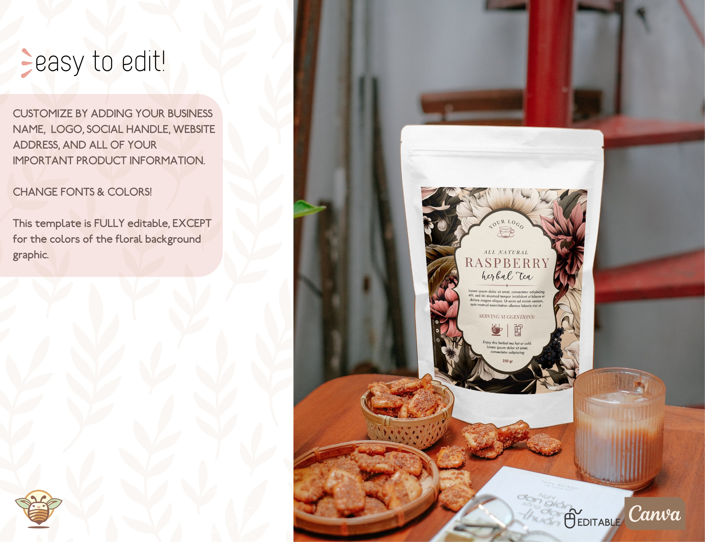 Editable Tea Packaging Label Template, Product Label Template, Vintage ...