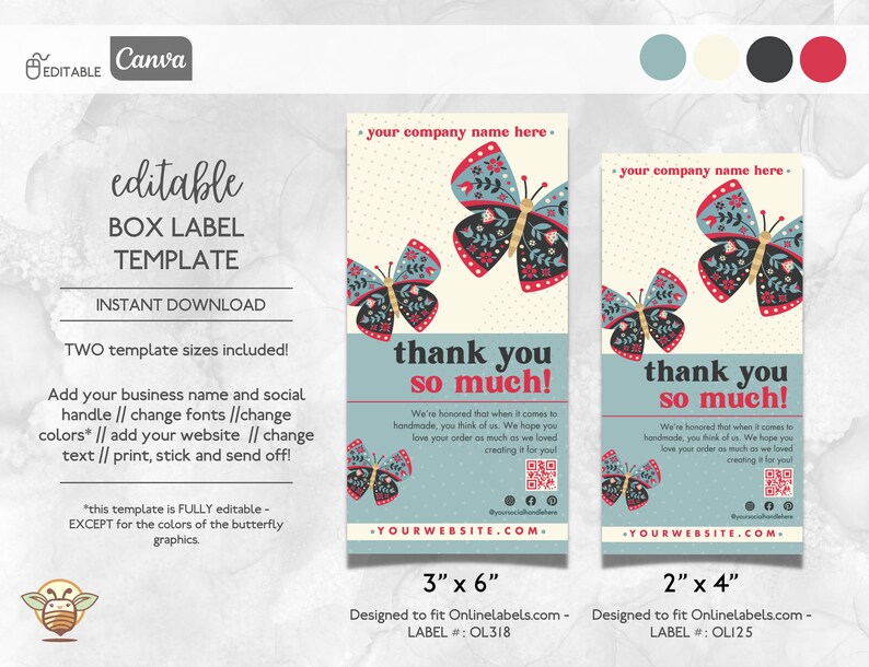 Butterfly Packaging Label Template With QR Code (digital Download) - Etsy