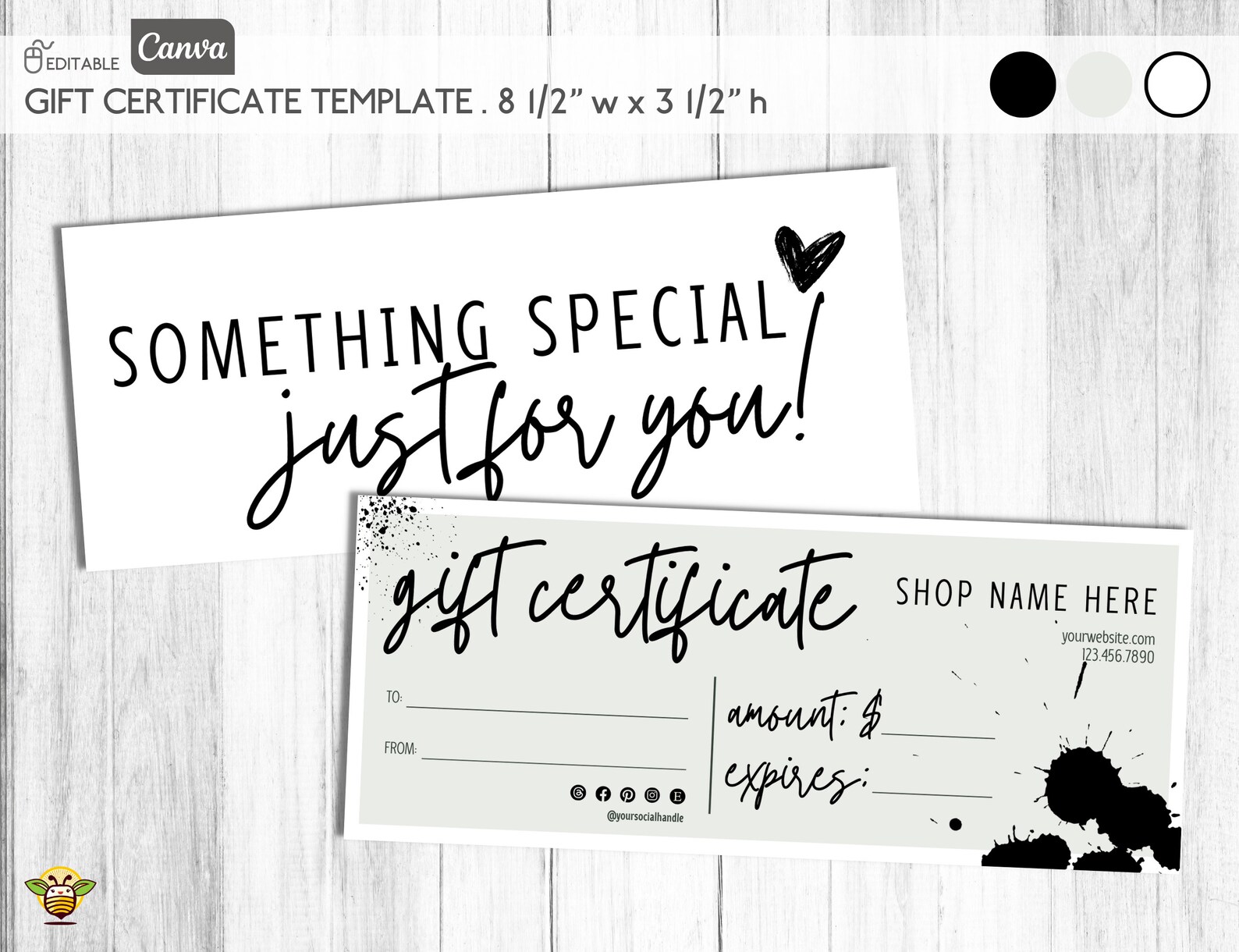 Editable Gift Certificate Template, Double Sided Voucher (PDF) - Etsy