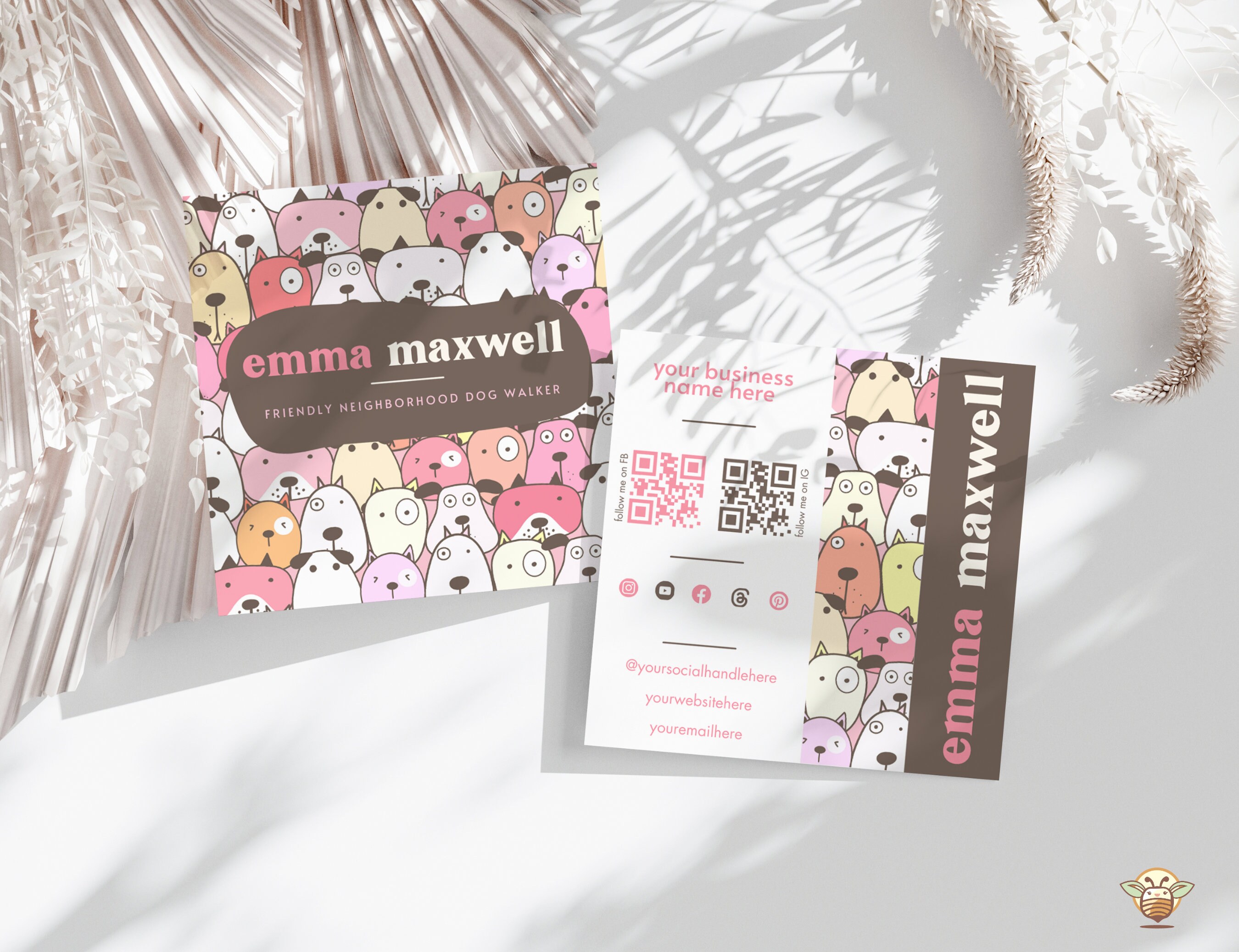 Cute Business Card Template, QR Code Business Card, Double Sided ...