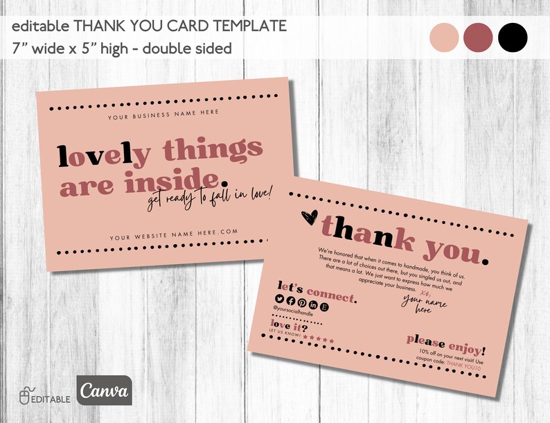 Editable 7 X 5 Thank You Card Template Thank You - Etsy