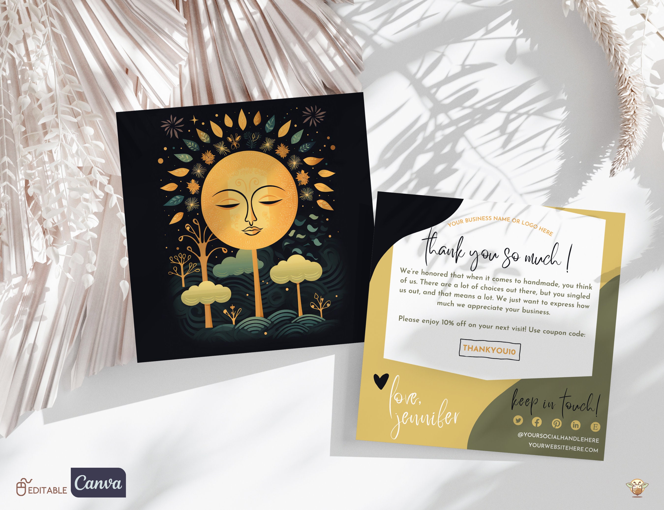 Moon Thank You Card Template, Frameable Art Thank You Card Template ...