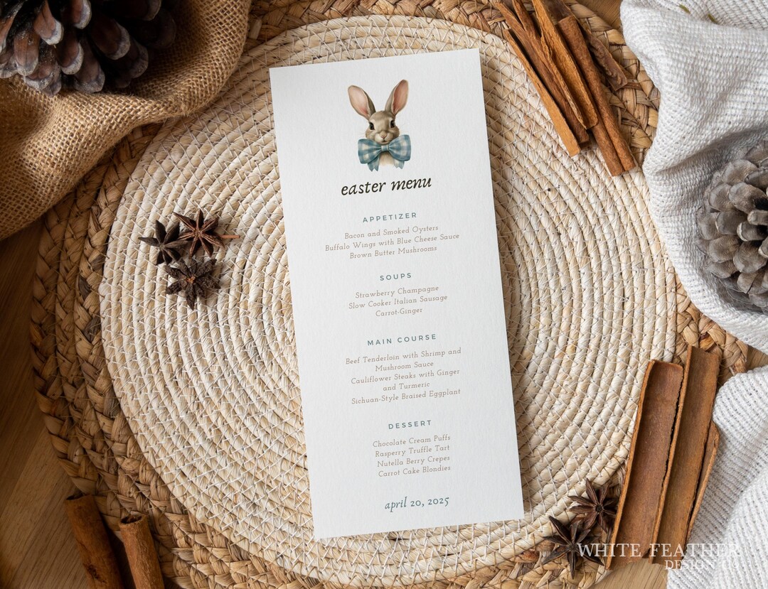 Easter Menu Card Template, Dinner Party Menu Template, Editable Easter ...