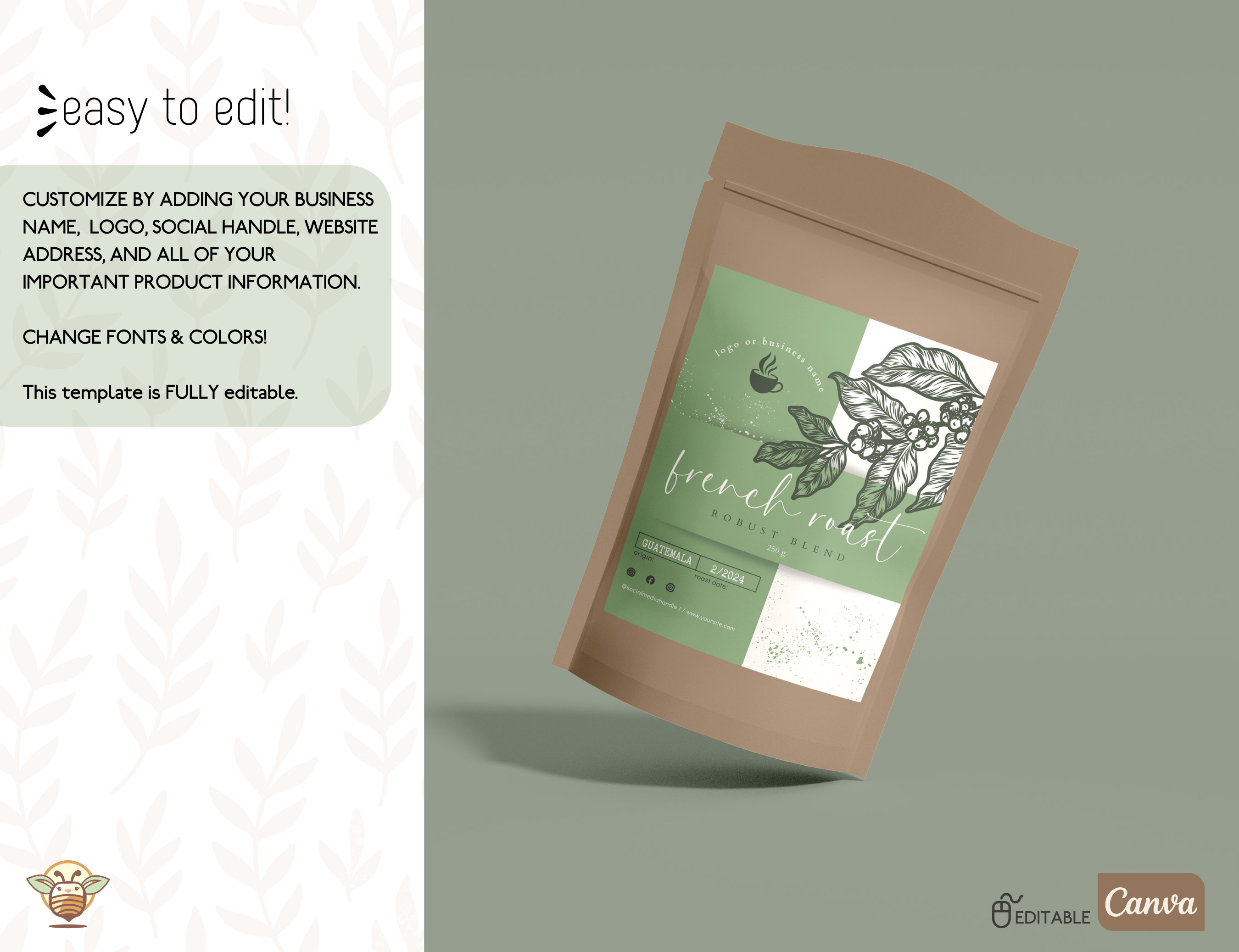 Editable Coffee Pouch Label Template, Product Pouch Template, Gorgeous ...