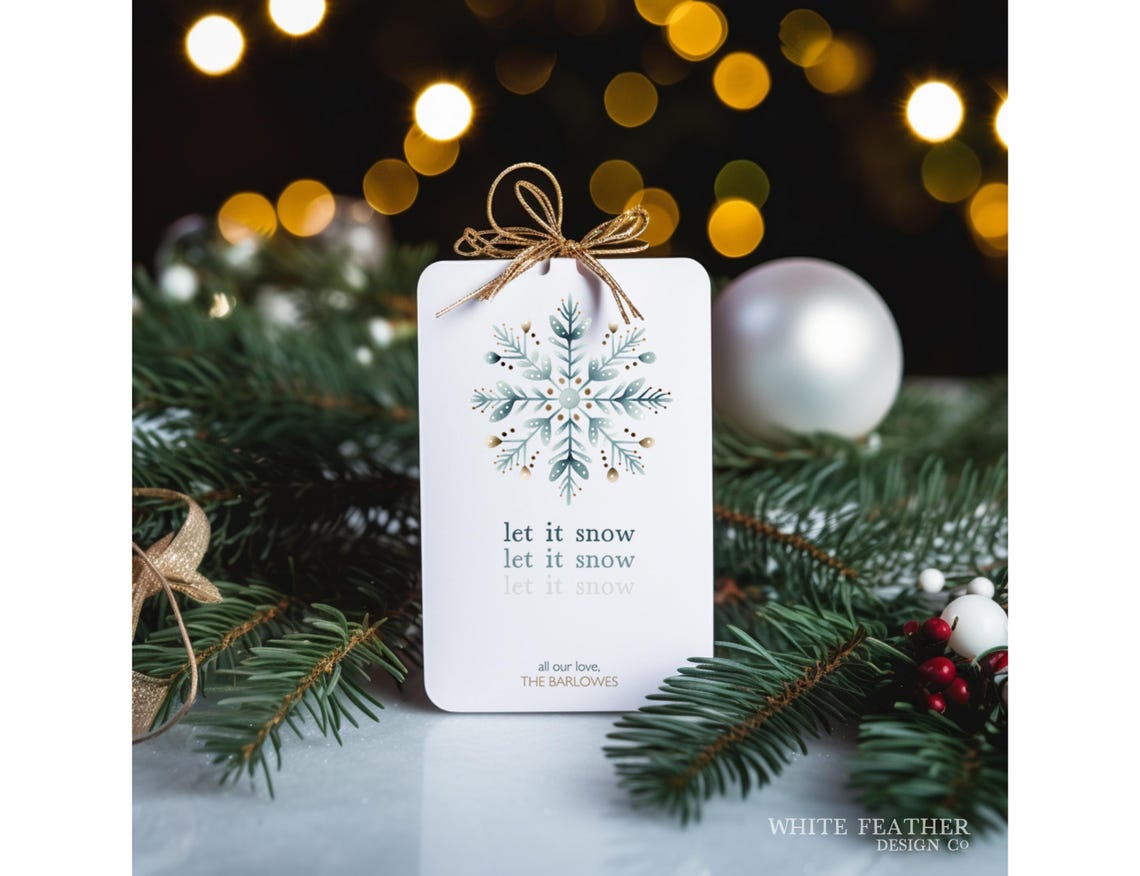 Snowflake Christmas Gift Tag Template, Modern Holiday Design (editable ...