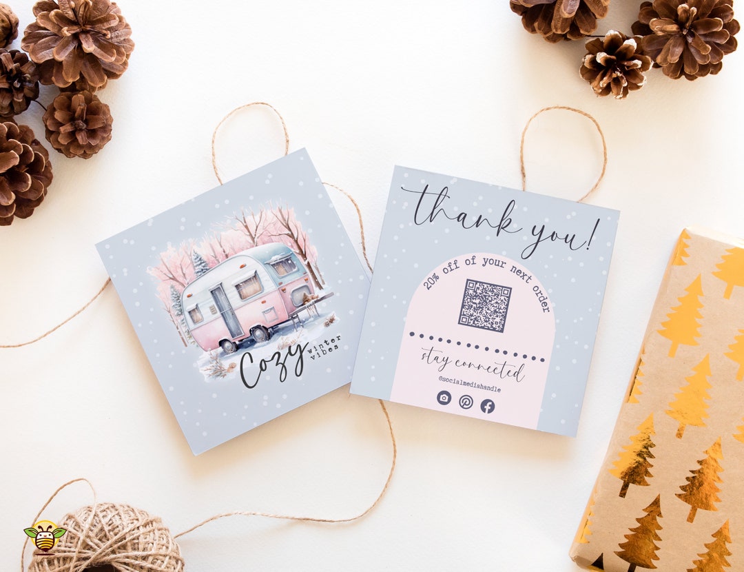 Holiday Thank You Card Template, DIY Winter Thank You Template, Boho ...