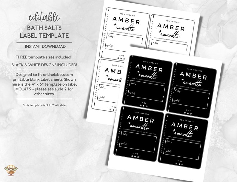 Editable Bath Salts Label Template, Product Pouch Template, Black and ...