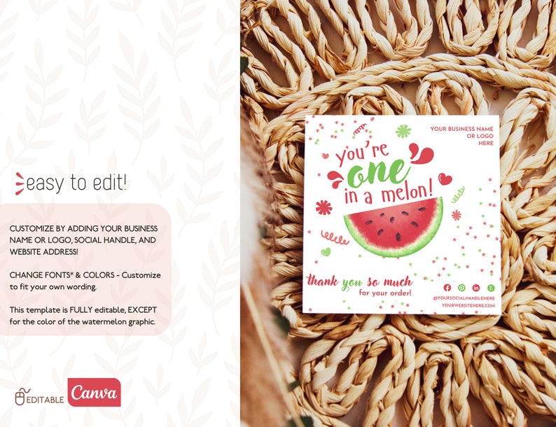 Watermelon Thank You Card Template, Summer Thank You Card Template ...