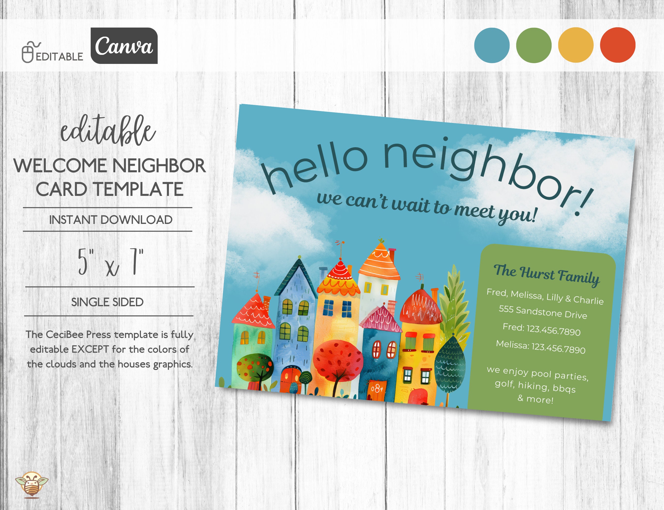 Welcome Neighbor Card Template, Cute Housewarming Card Template, Canva ...