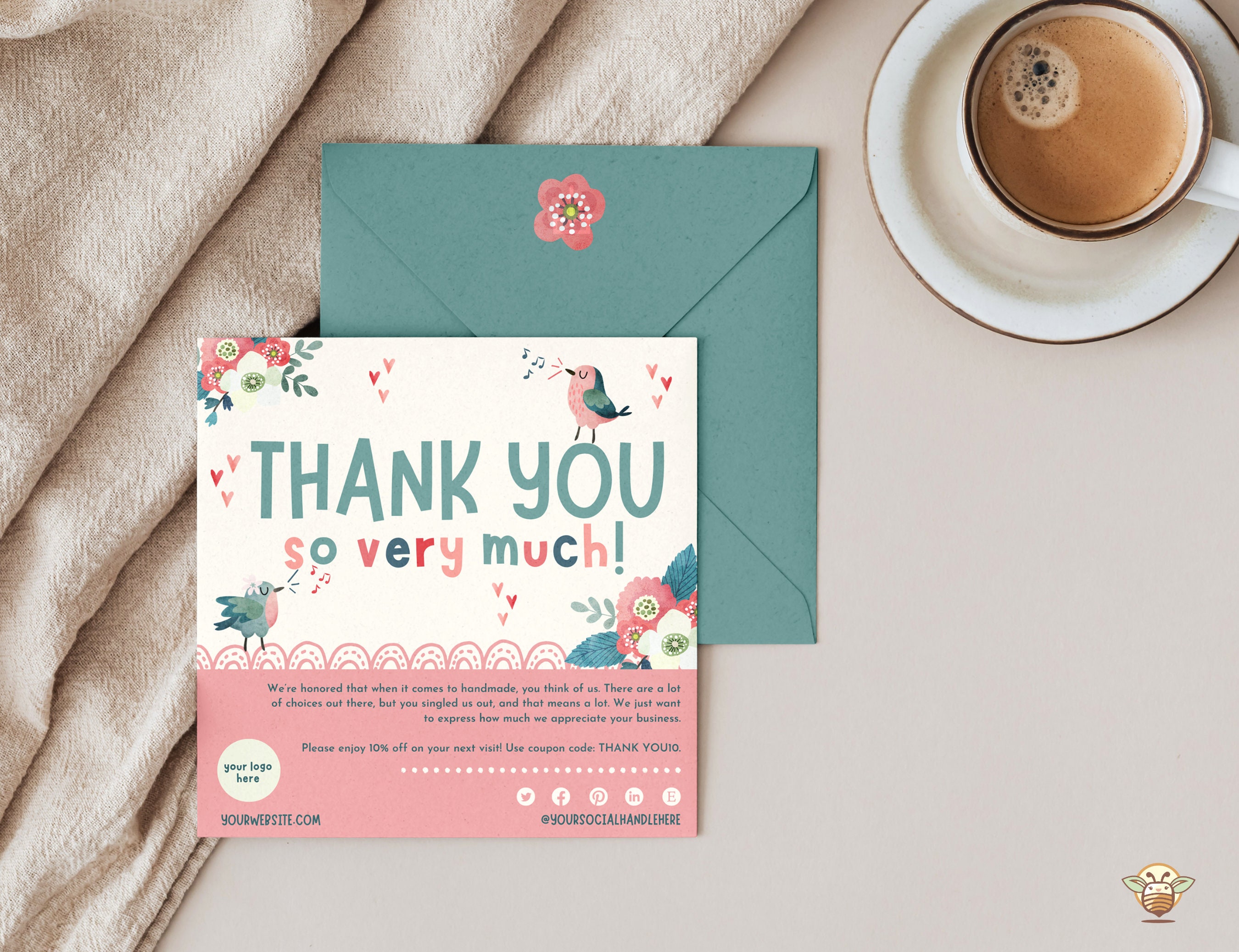 Spring Thank You Card Template, Cute Thank You Card Template, Canva ...