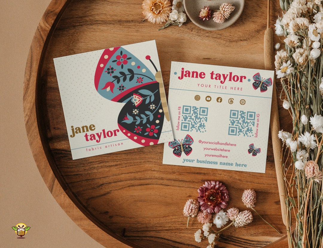 Folk Art Butterfly Business Card Template, Earth Tones (digital ...