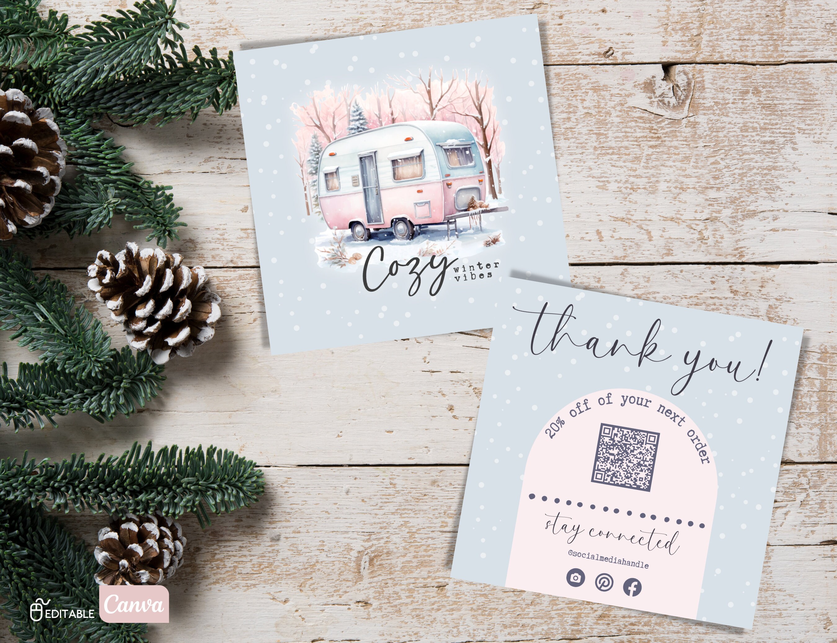 Holiday Thank You Card Template DIY Winter Thank You - Etsy