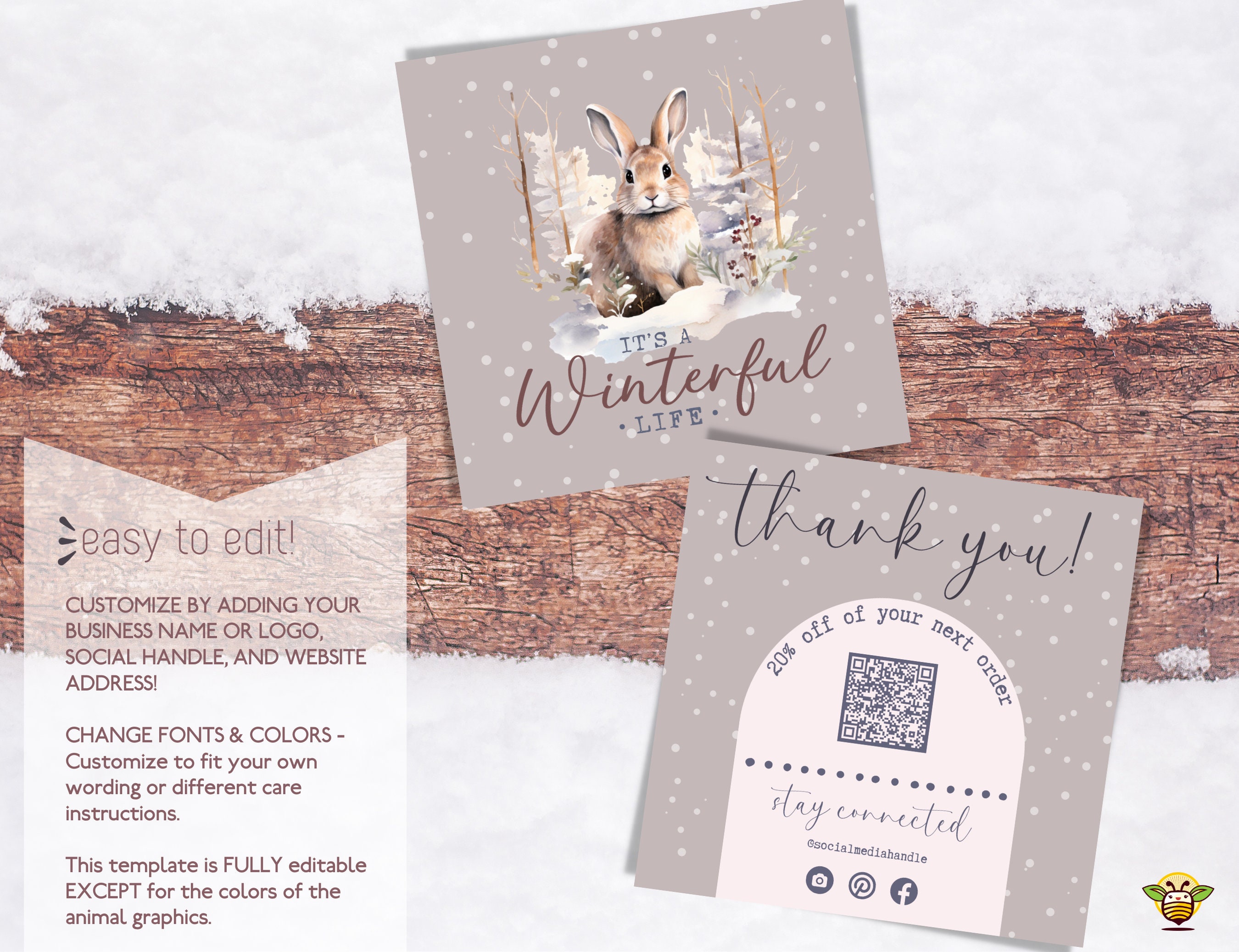 Winter Thank You Card Templates, Set of THREE Cards, Editable Winter ...
