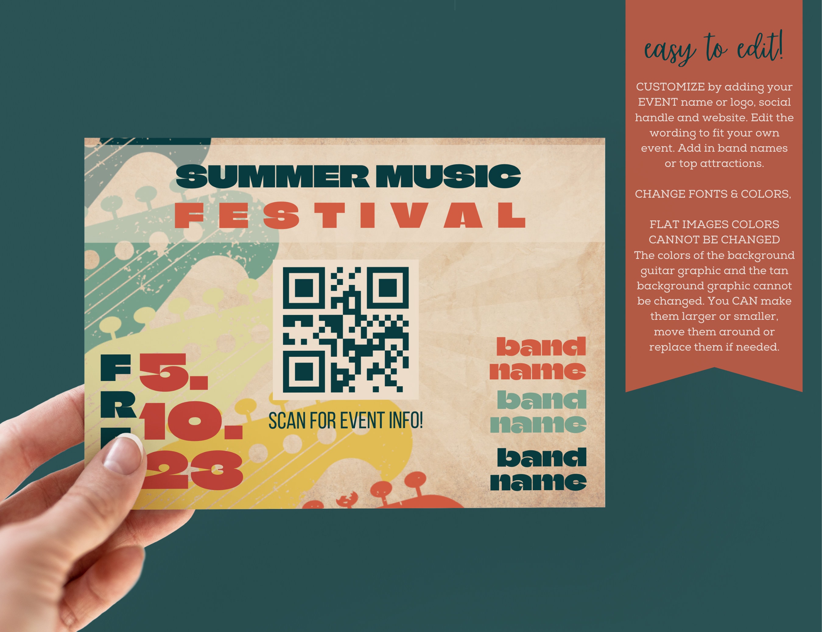 Editable 7 X 5 QR Code Postcard Template, QR Code Card Template, Qr ...