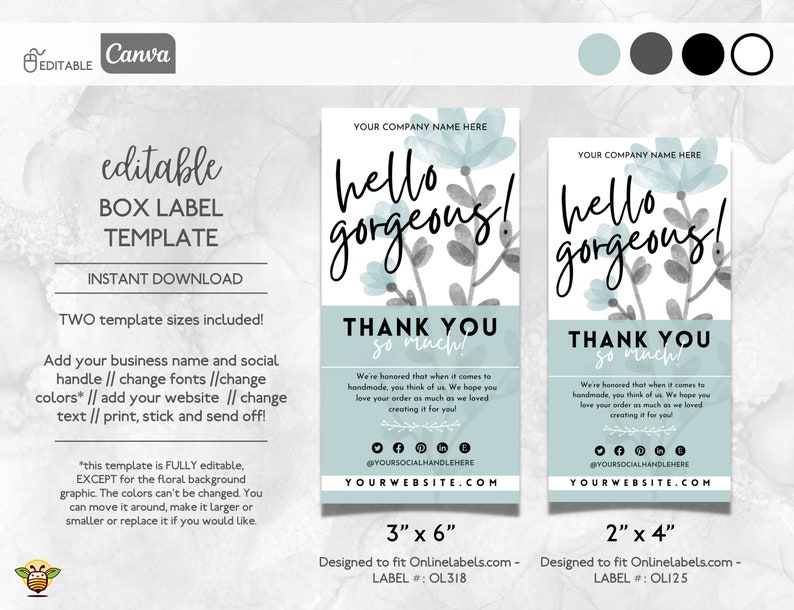 Floral Box Label Sticker Template, Pretty Packaging Label, DIY Box ...