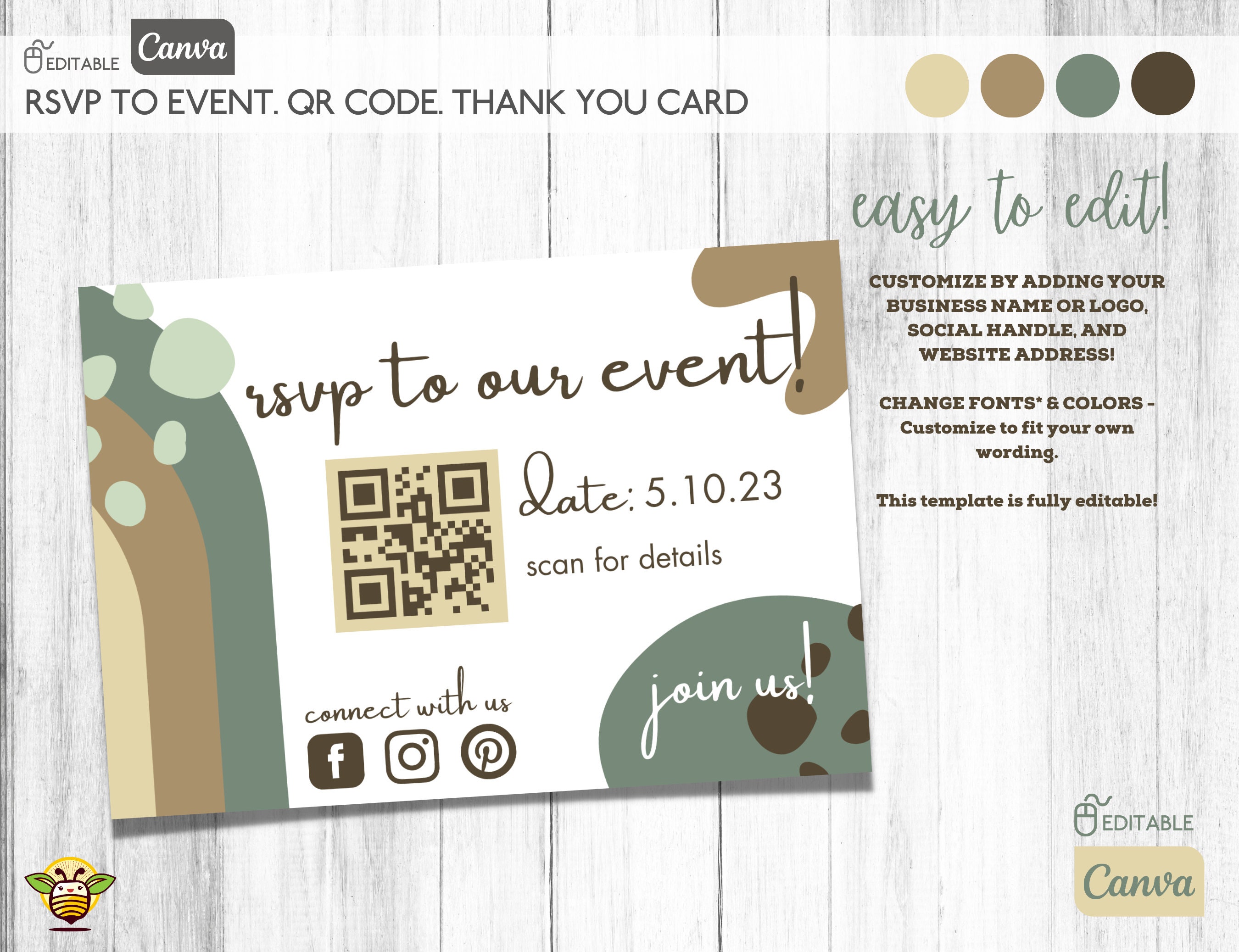 Editable 3 1/2 X 5 QR Code Postcard Template QR - Etsy