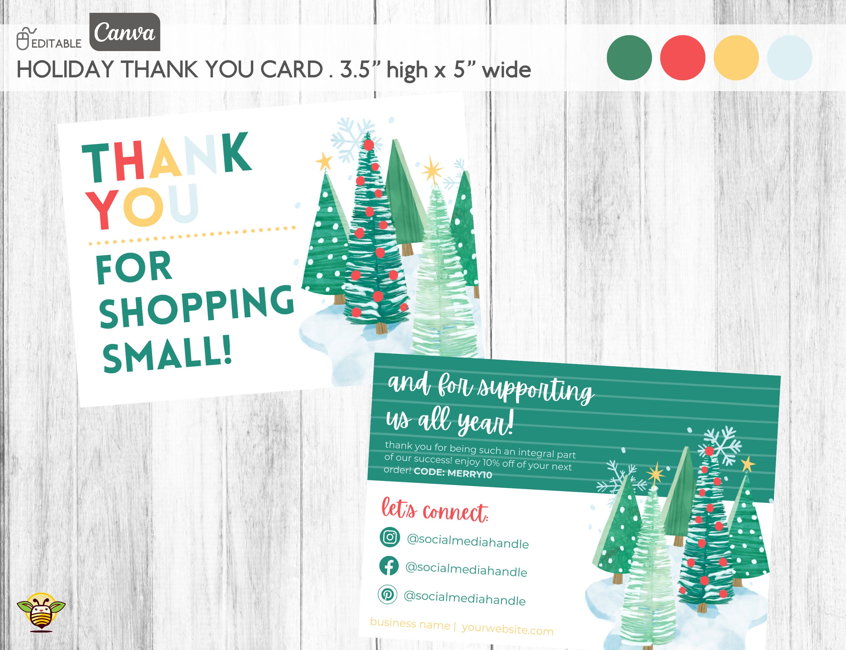Holiday Thank You Card Template, Christmas Thank You Card, Seasonal ...