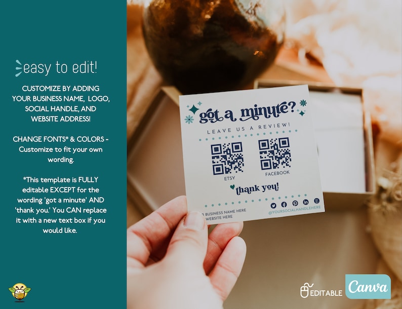 Editable Review Card Template QR Code Card Package Insert - Etsy Canada