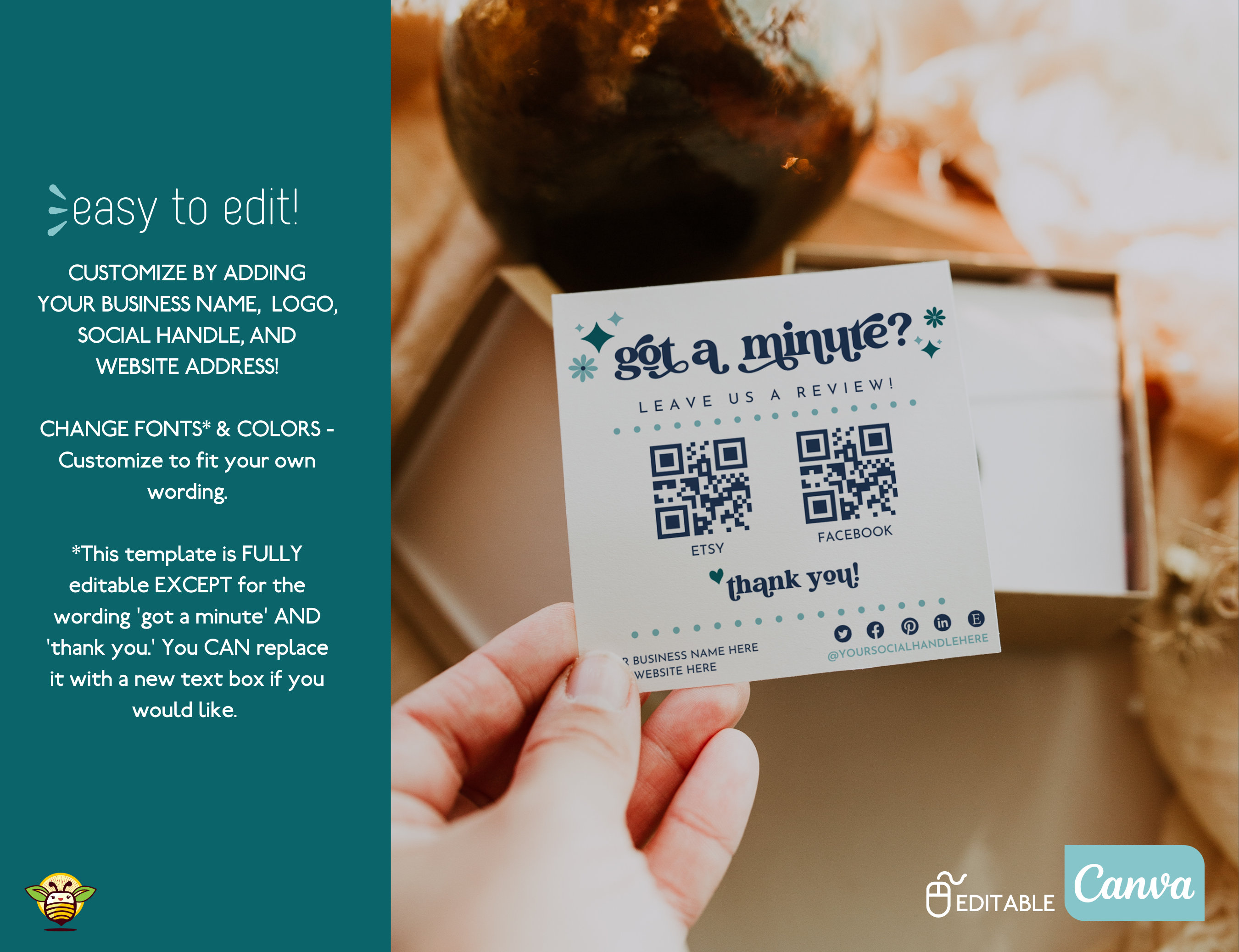 Editable QR Code Review Card Template (canva Digital Download) - Etsy