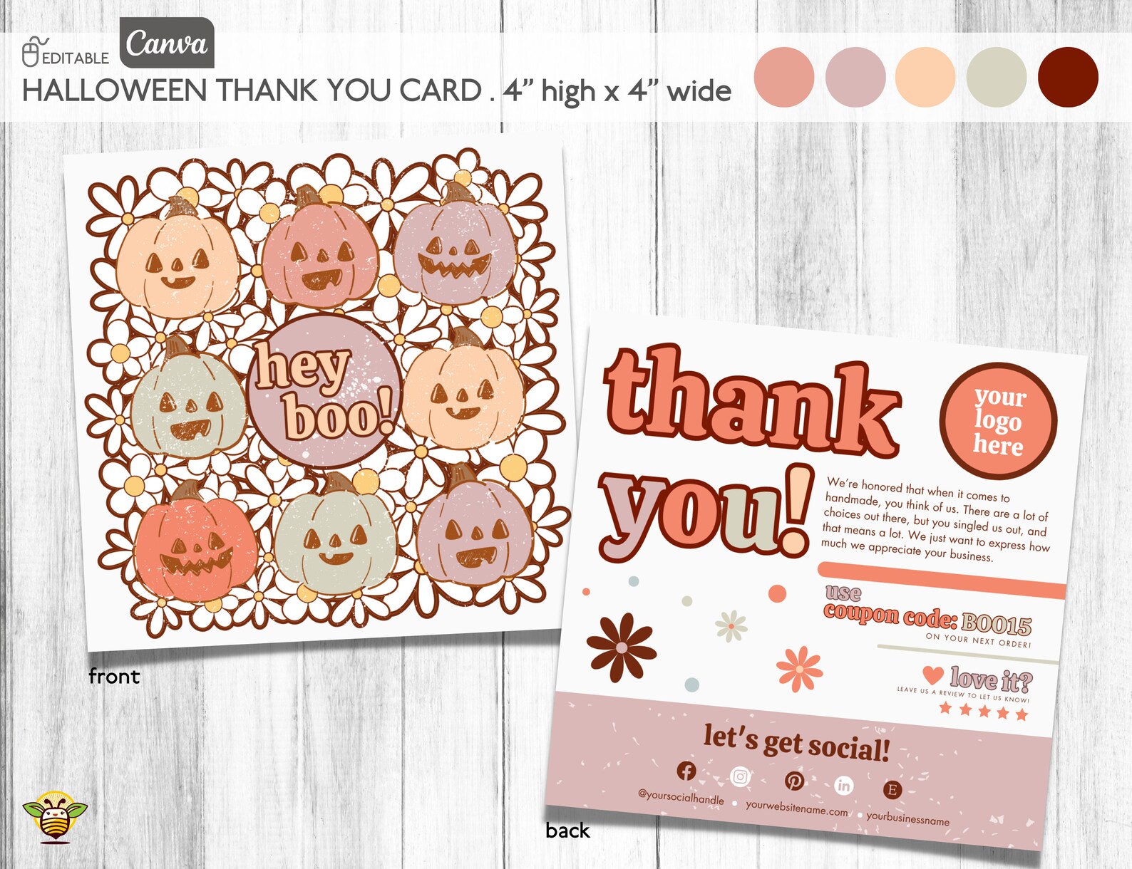 Halloween Thank You Card, Cute Halloween Card Template, Pumpkin Thank ...