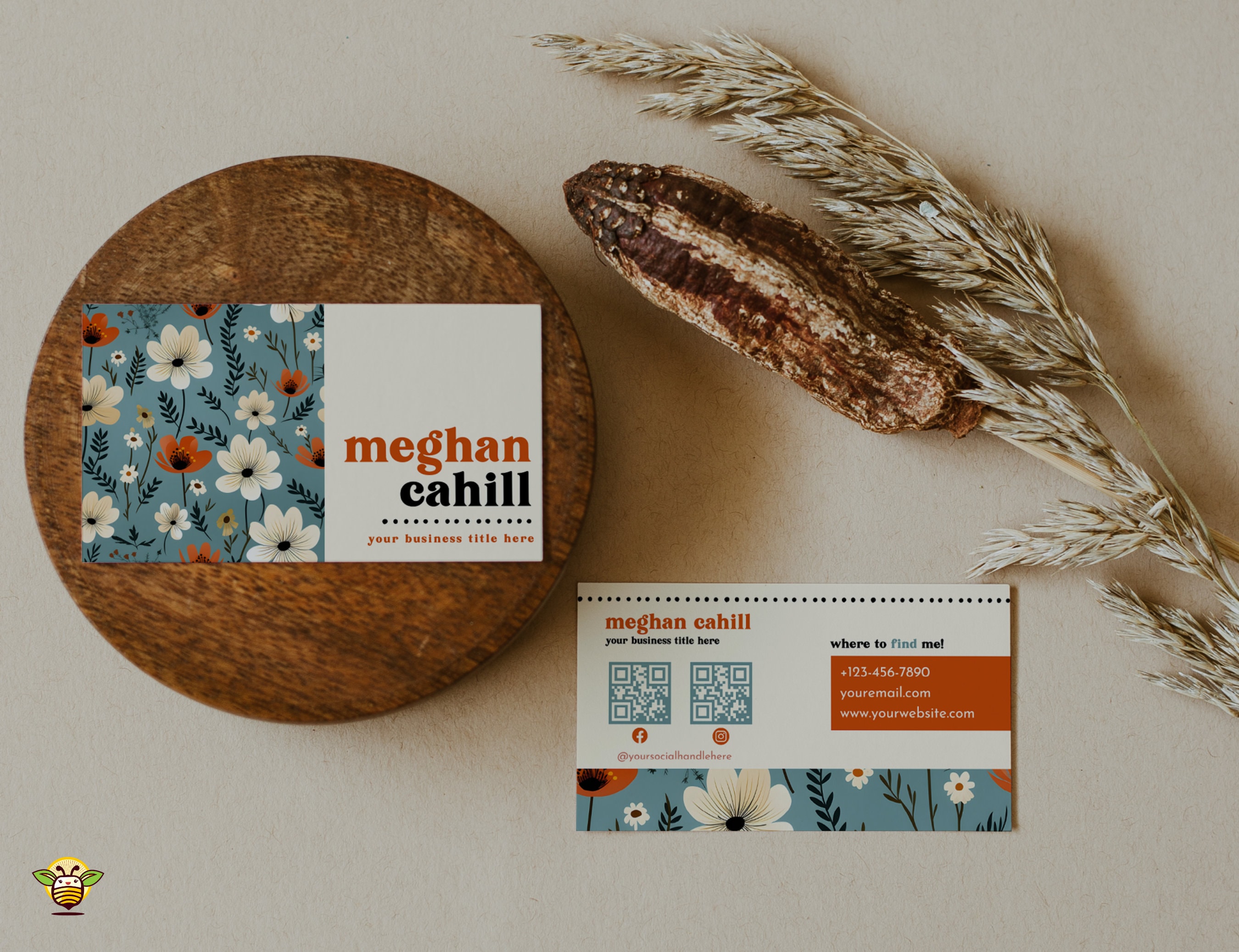 Pretty Business Card Template, Printable Business Card, QR Code ...