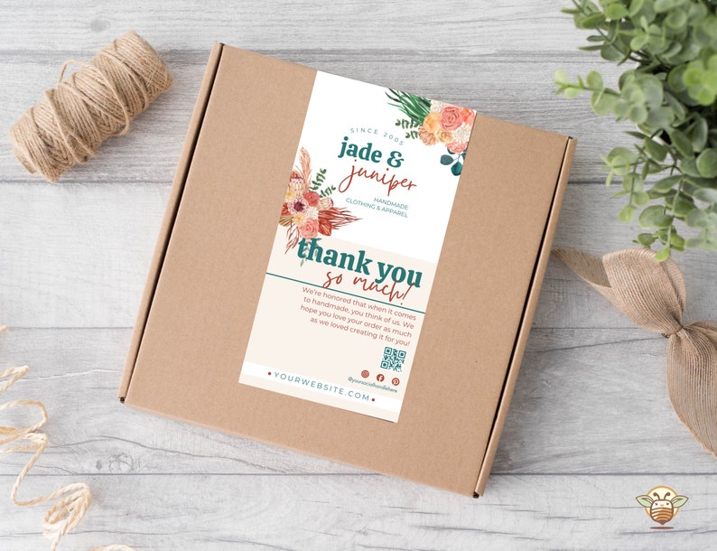 Boho Box Label Sticker Template, QR Code Packaging Sticker, Floral ...