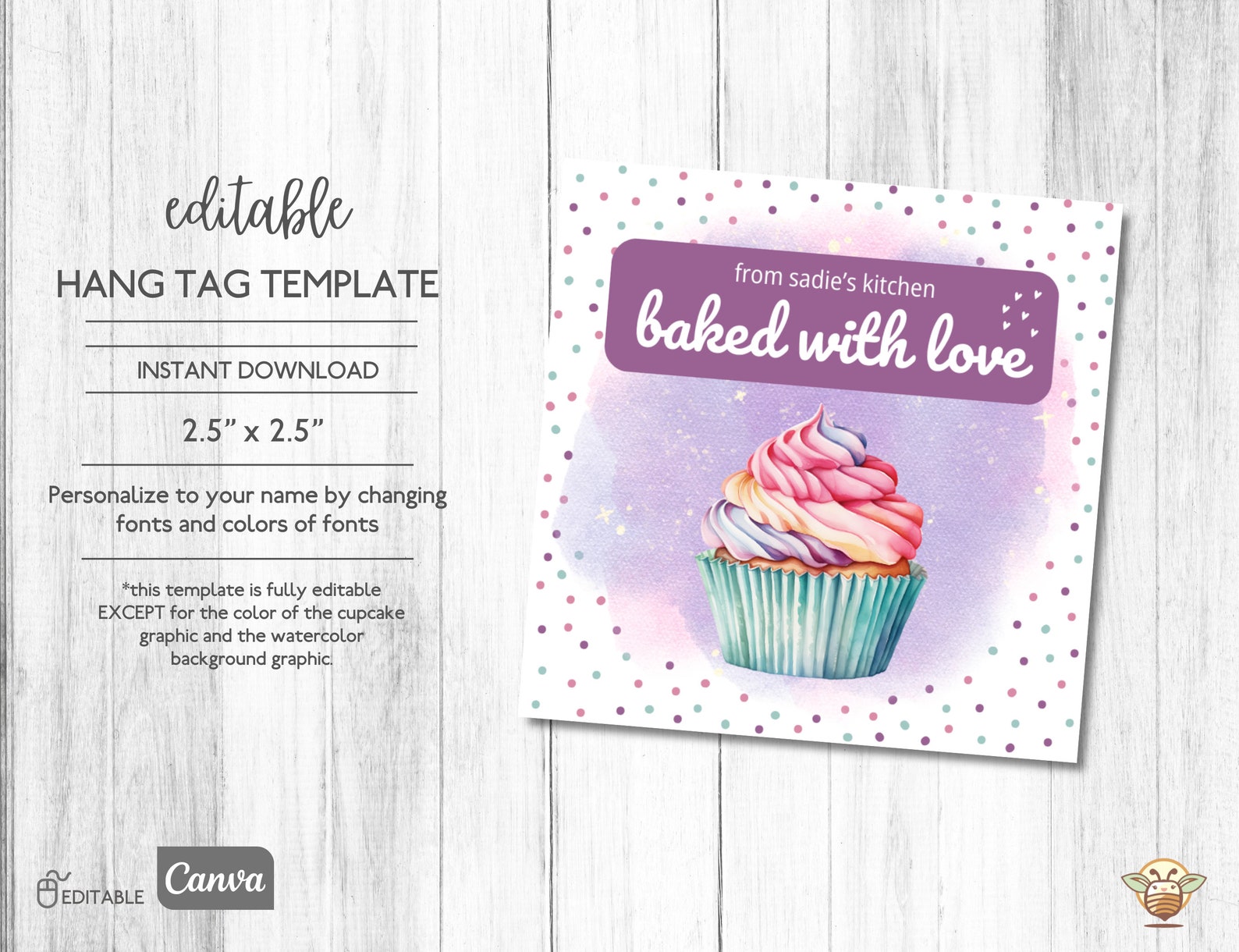 Baked With Love Hang Tag Template, Editable Hang Tag Template, Cupcake ...