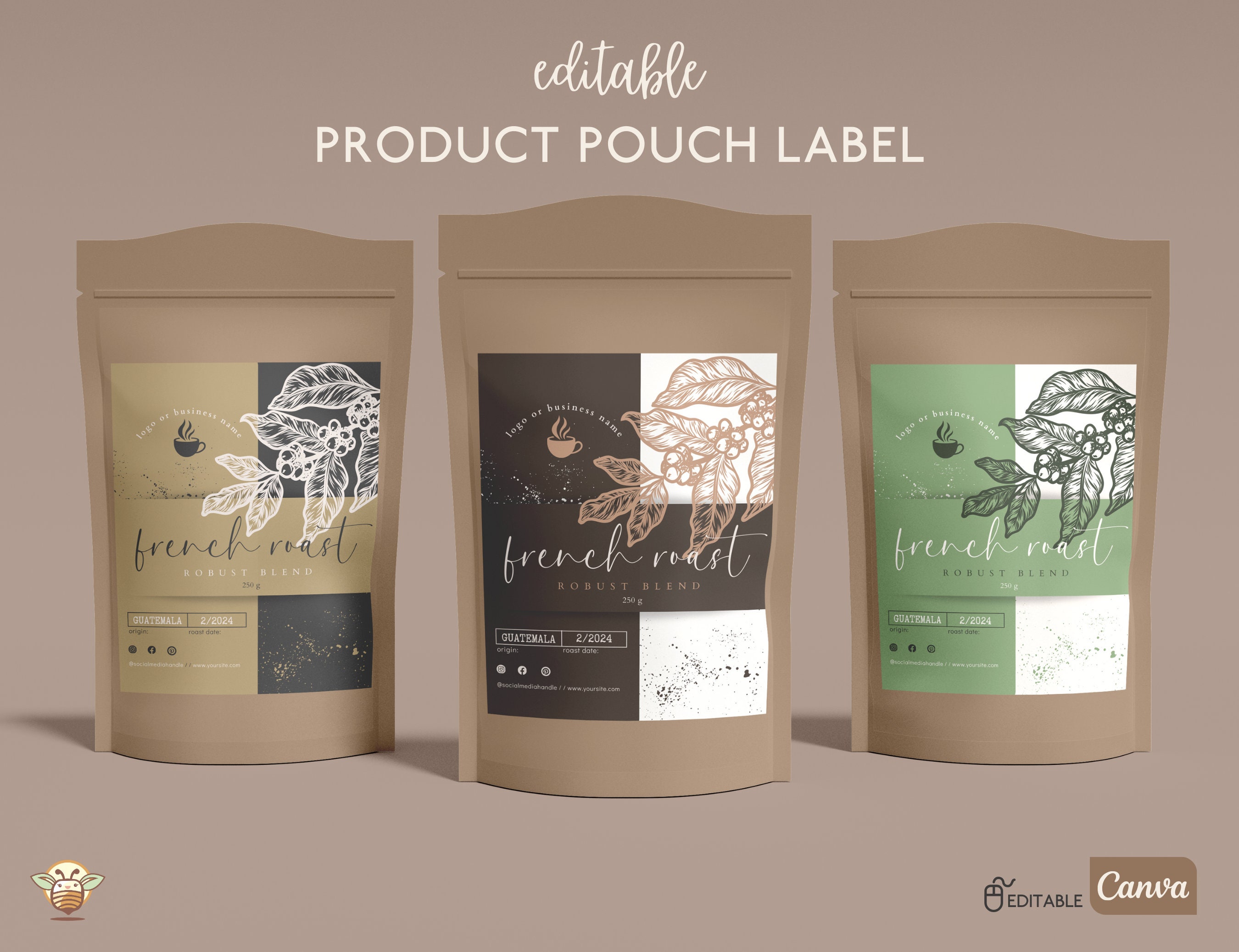 Editable Coffee Pouch Label Template, Product Pouch Template, Gorgeous ...