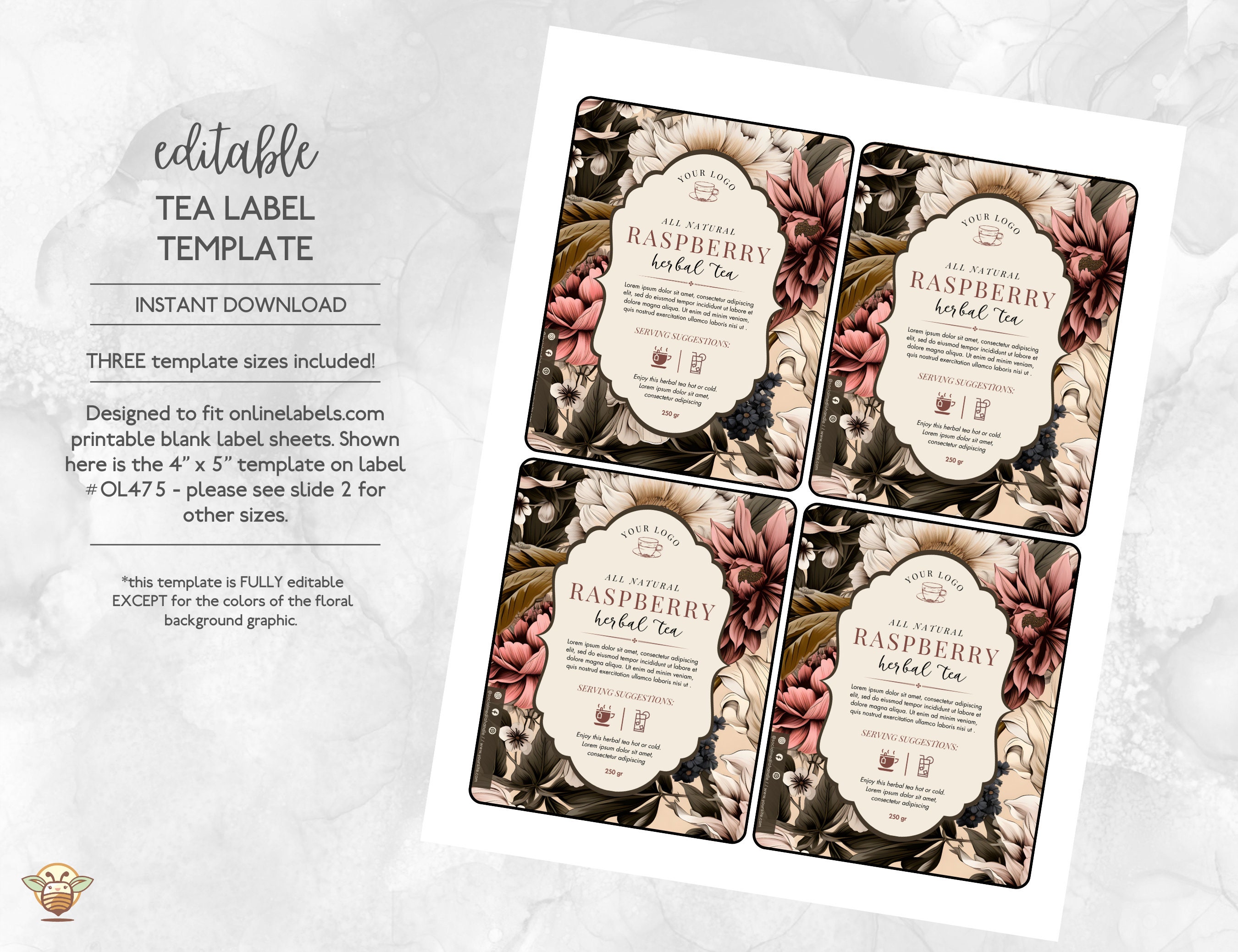 Editable Tea Packaging Label Template, Product Label Template, Vintage Style Pouch Label ...