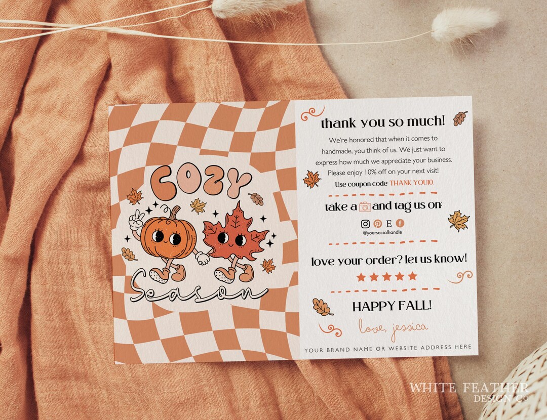 Fall Thank You Card Template, Retro Editable Thank You Card Template ...