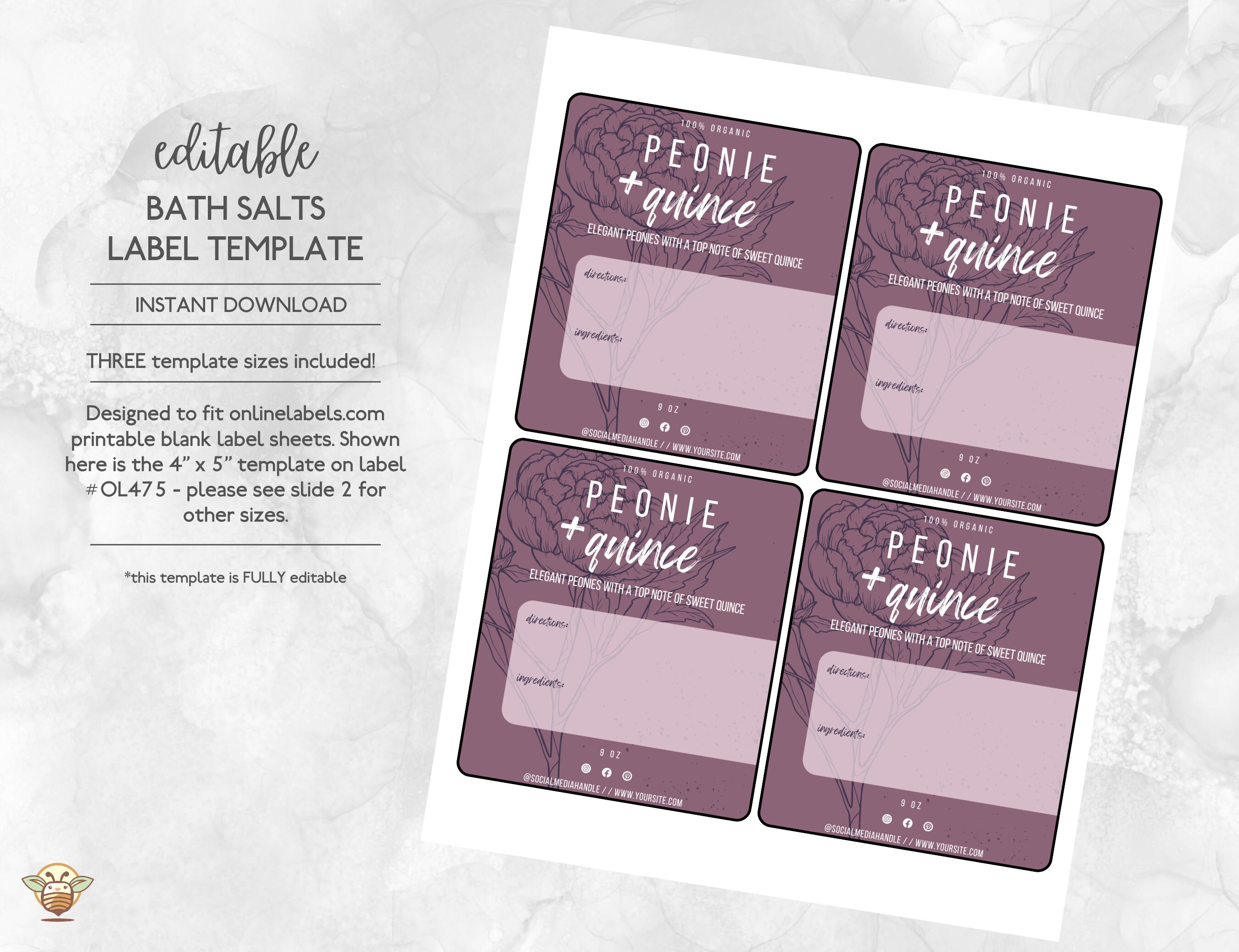 Editable Bath Salts Label Template, Product Pouch Template, Floral ...