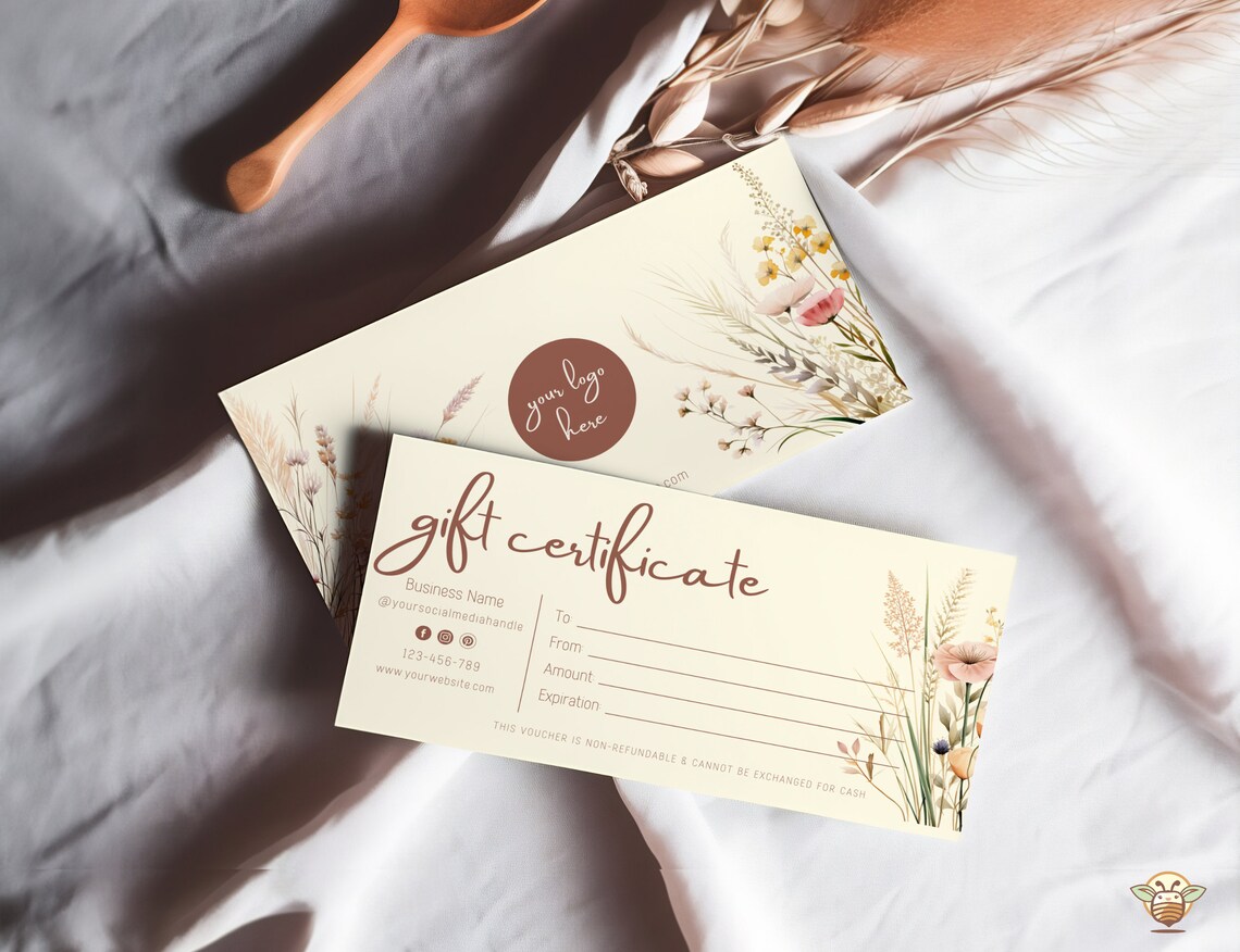 Floral Gift Certificate With Logo, DIY Gift Voucher Printable ...