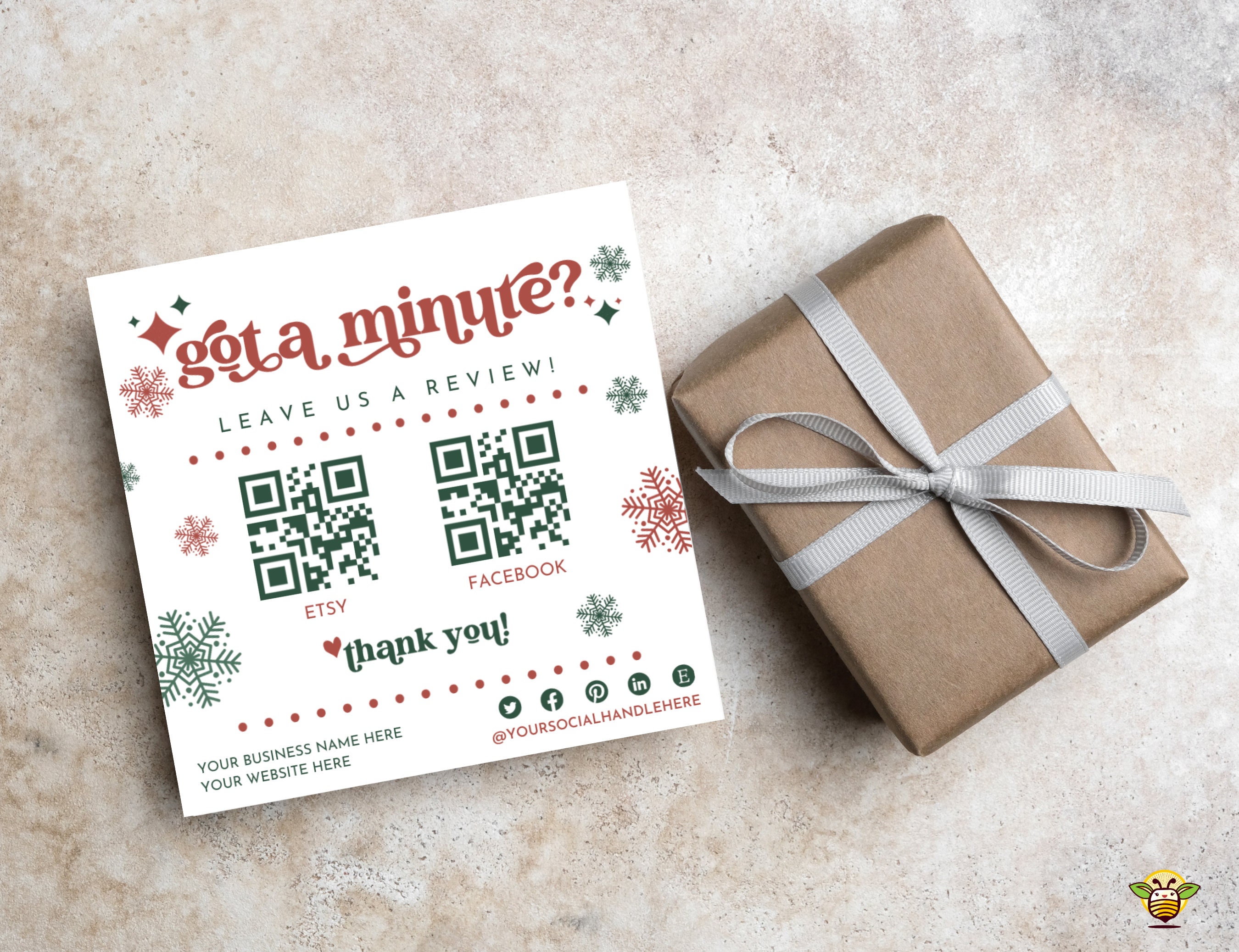 Holiday Review Card Template, QR Code Card, Holiday Package Insert Card ...