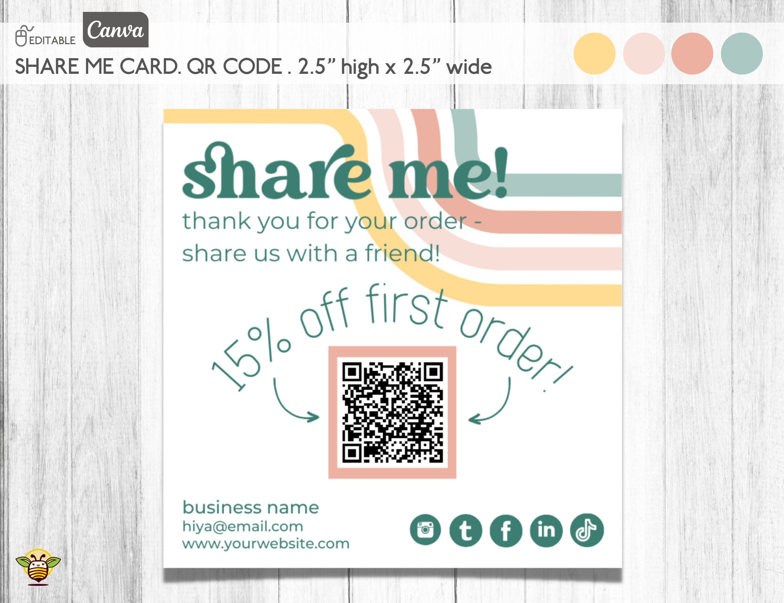 Editable Share Card Template, QR Code Card, Package Insert Card ...