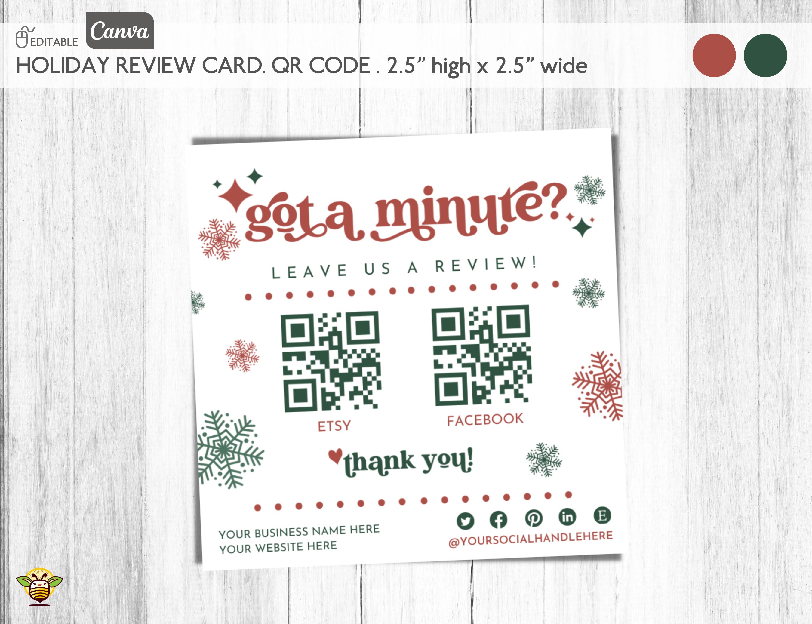 Holiday Review Card Template, QR Code Card, Holiday Package Insert Card ...