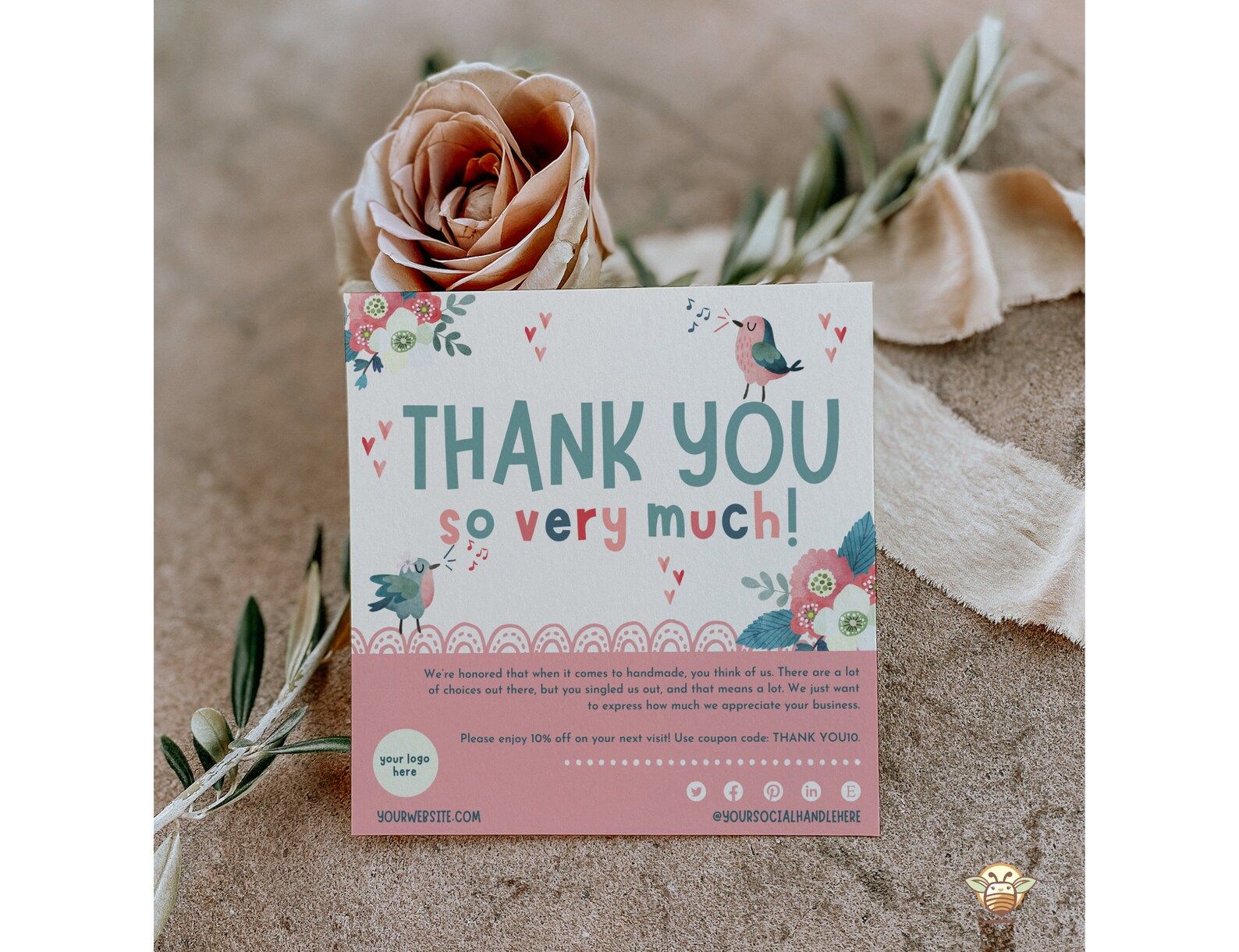 Spring Thank You Card Template, Cute Thank You Card Template, Canva ...
