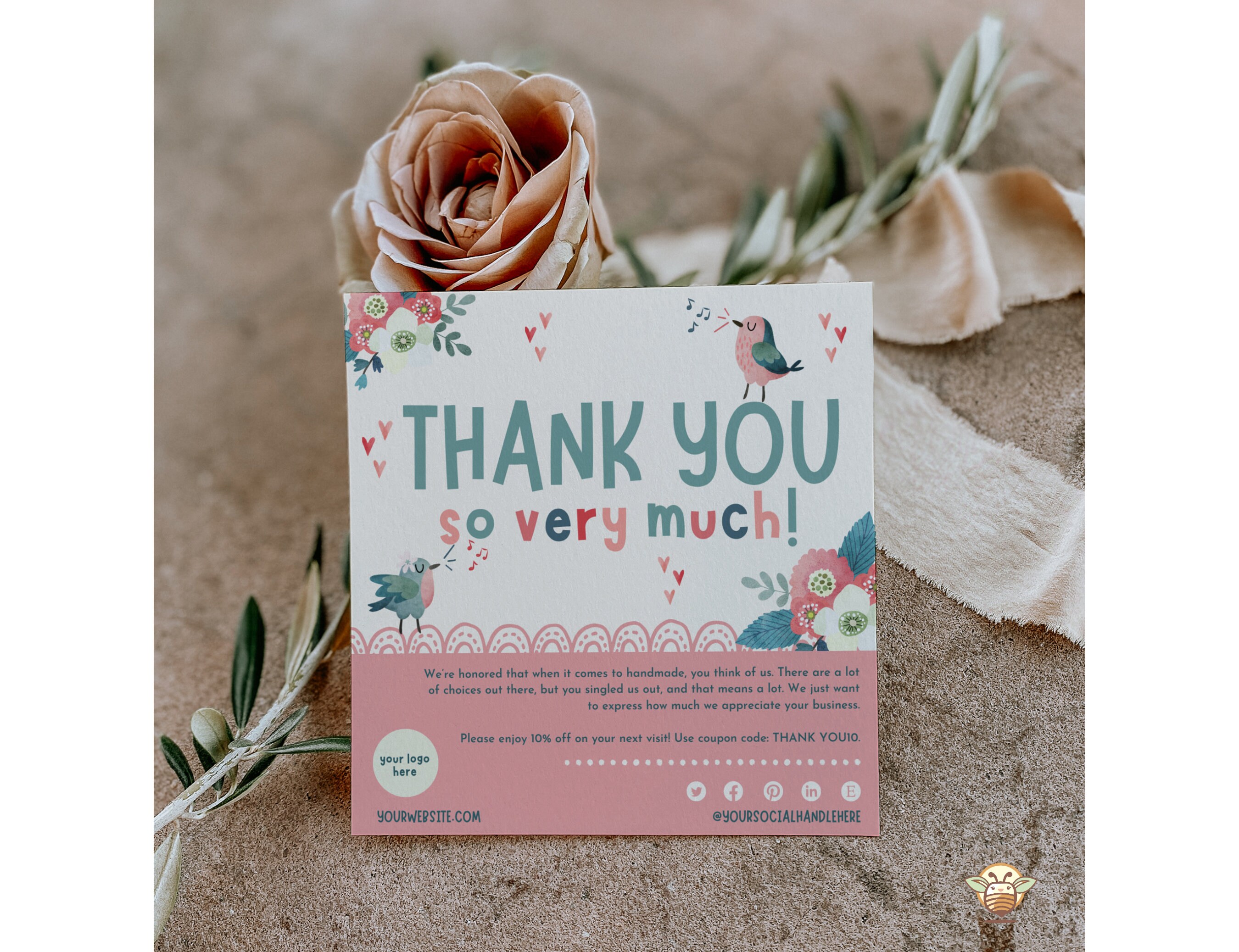 Spring Thank You Card Template, Cute Thank You Card Template, Canva ...