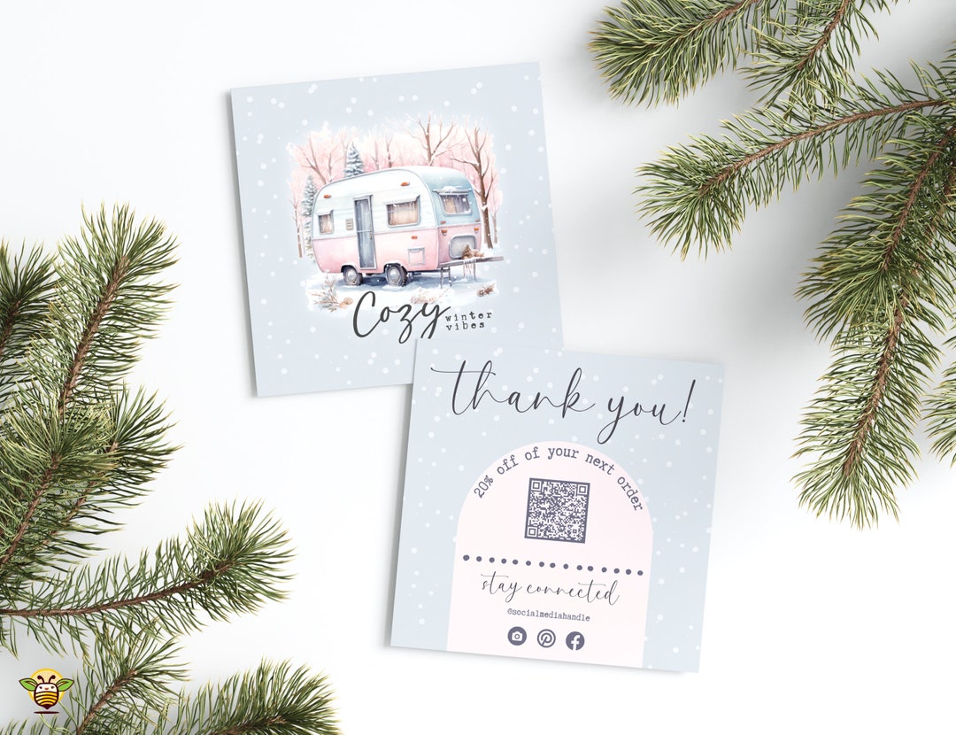 Holiday Thank You Card Template, DIY Winter Thank You Template, Boho ...