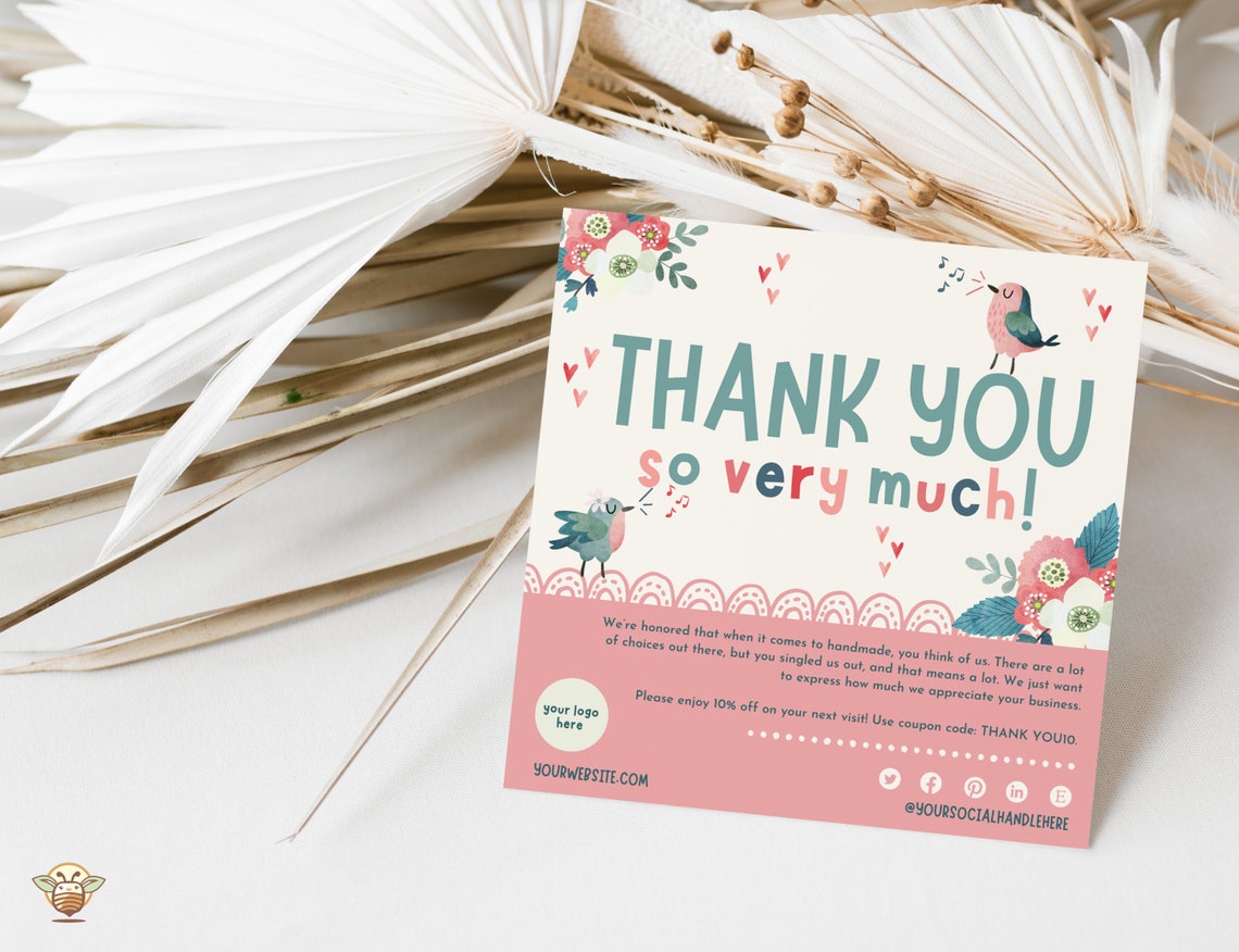 Spring Thank You Card Template, Cute Thank You Card Template, Canva ...