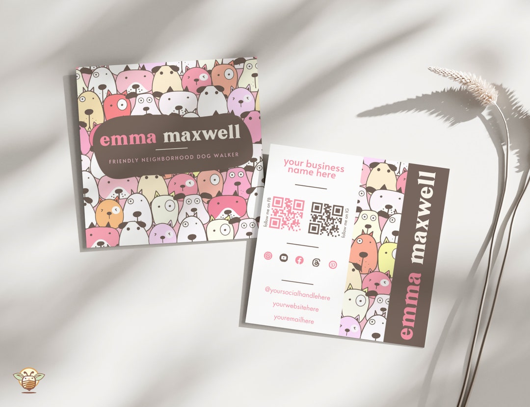 Cute Business Card Template, QR Code Business Card, Double Sided ...