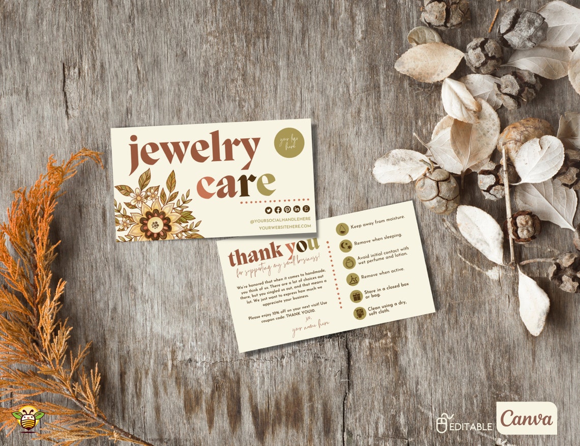 Editable Jewelry Care Card, Small Business Care Card, Jewelry Care Card ...