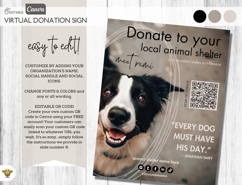 Editable Scan to Donate Sign, 8.5 X 11 QR Code Sign, Custom QR Code ...