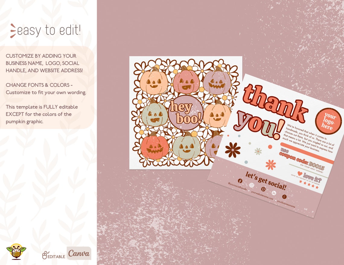 Halloween Thank You Card, Cute Halloween Card Template, Pumpkin Thank ...