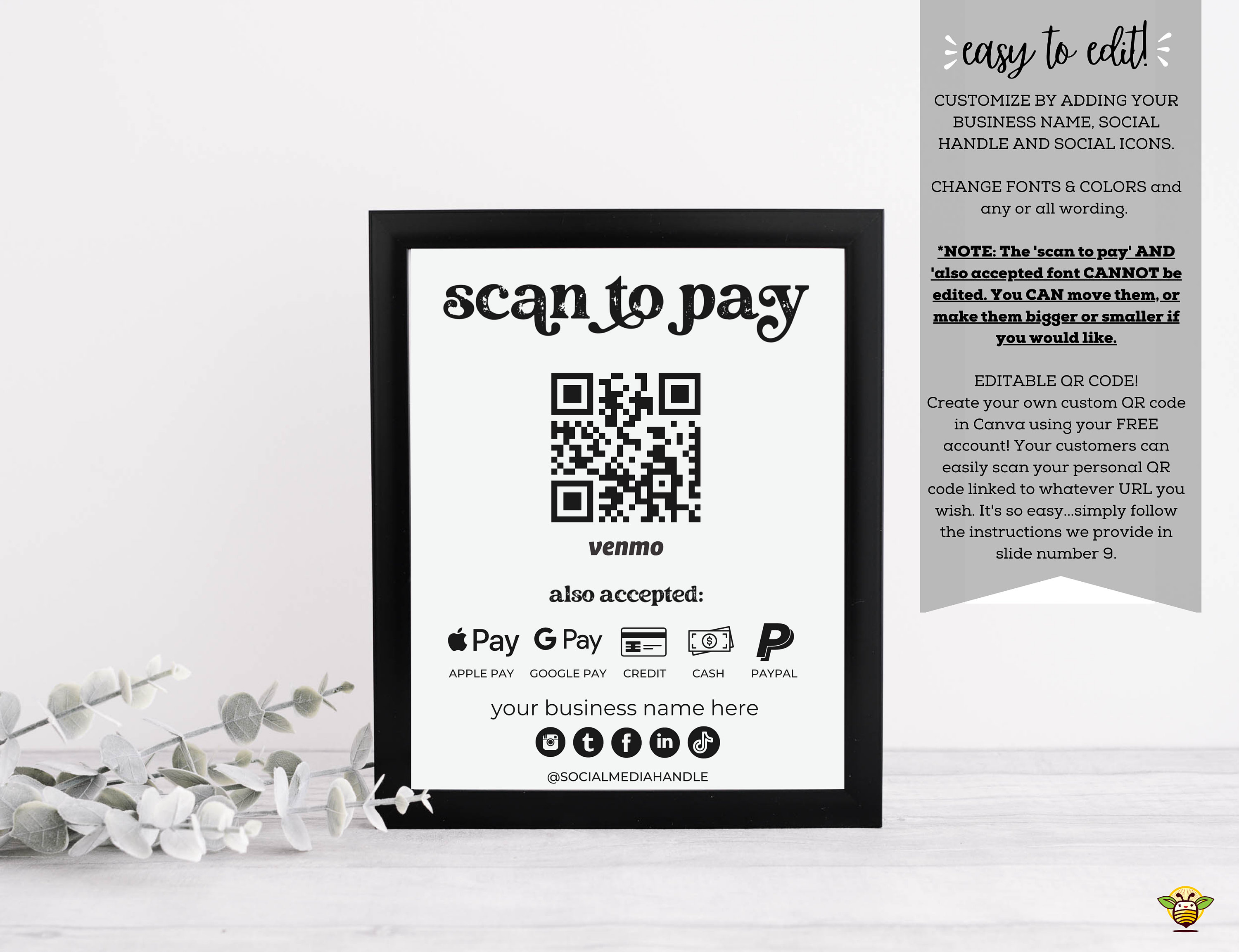 Editable QR Code Sign, Scan to Pay Qr Code Sign Template, Canva ...