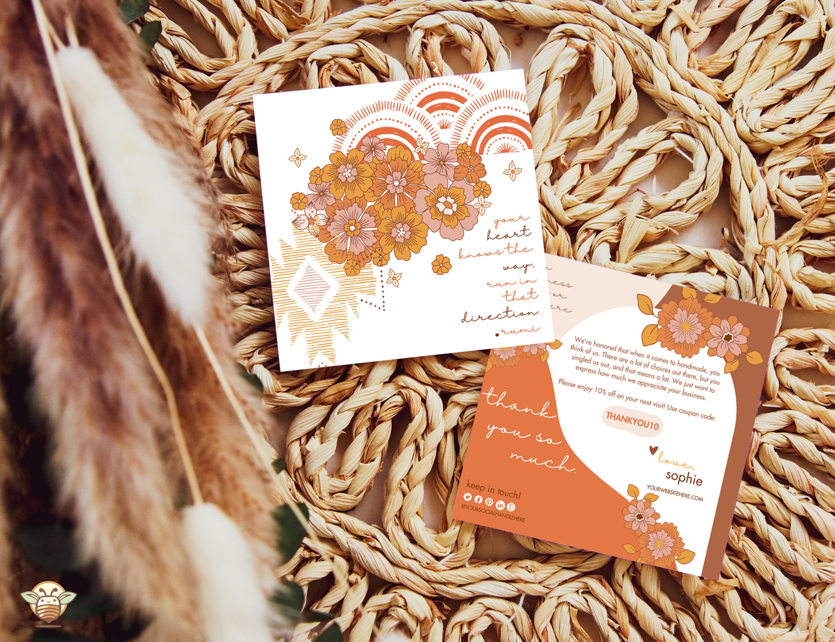 Boho Thank You Card Template, Frameable Art Thank You Card Template ...