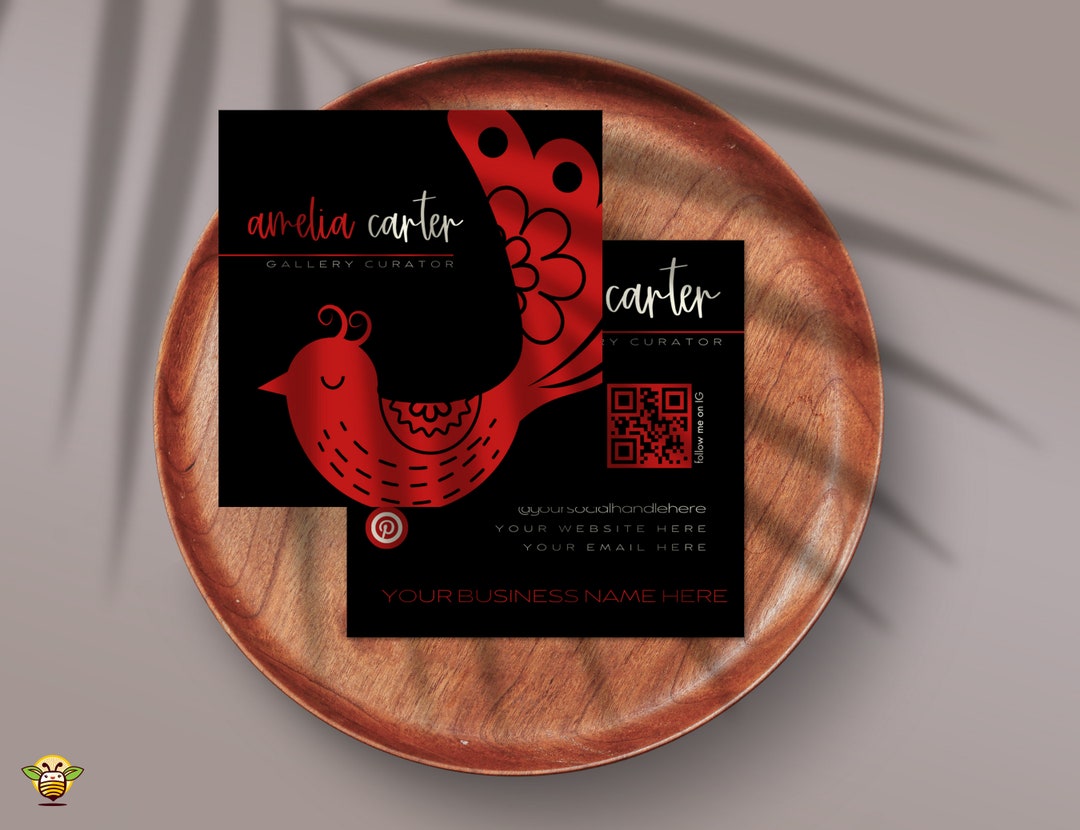 Folk Art Business Card Template, Bird Business Card Template, Folk ...