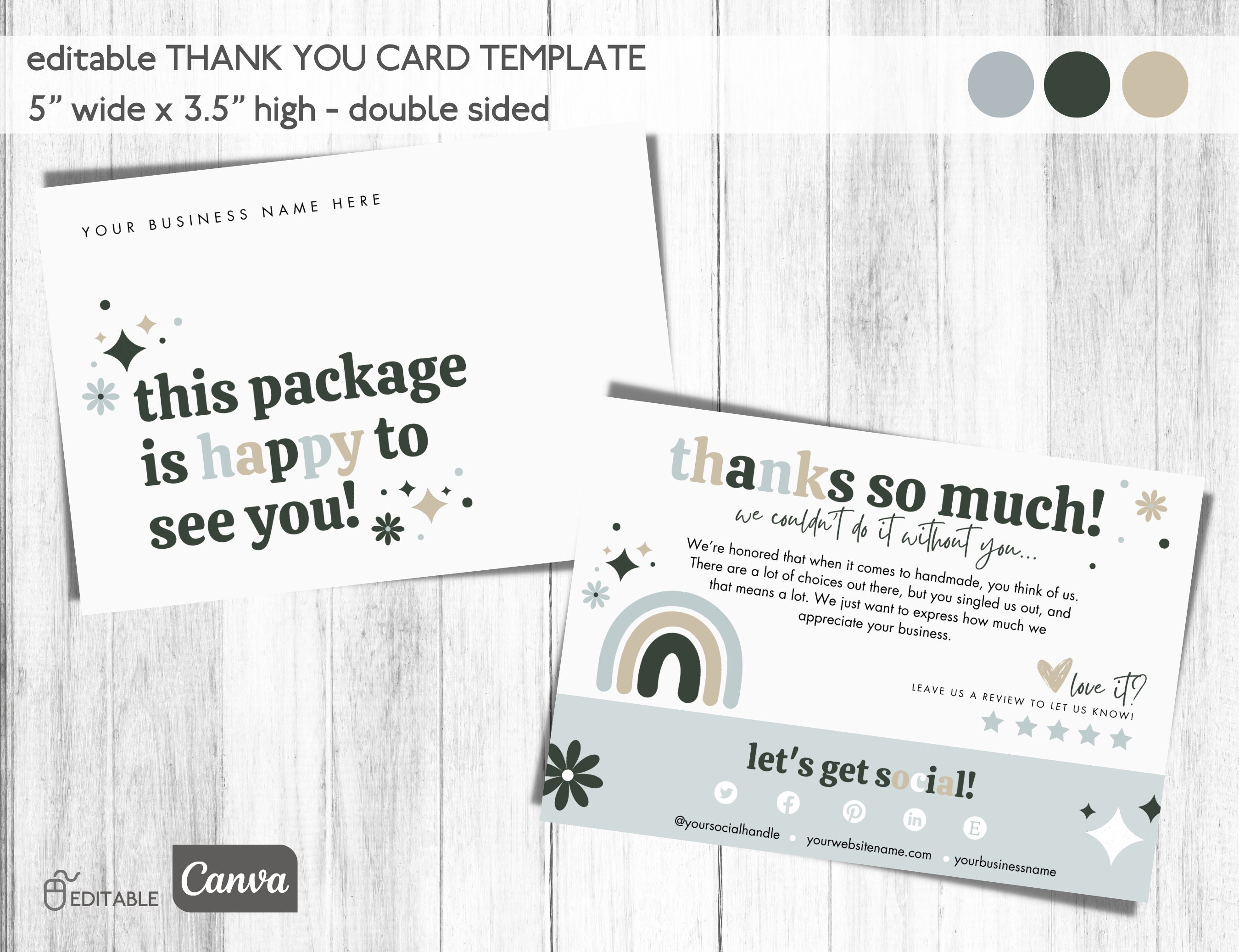 Thank You Card Template, Editable Thank You Card Template, Package ...