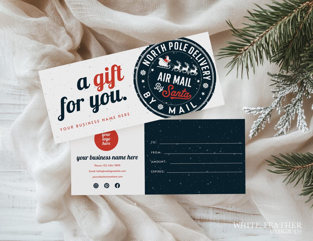 Holiday Gift Certificate Template, Editable Gift Voucher, Santa Theme ...