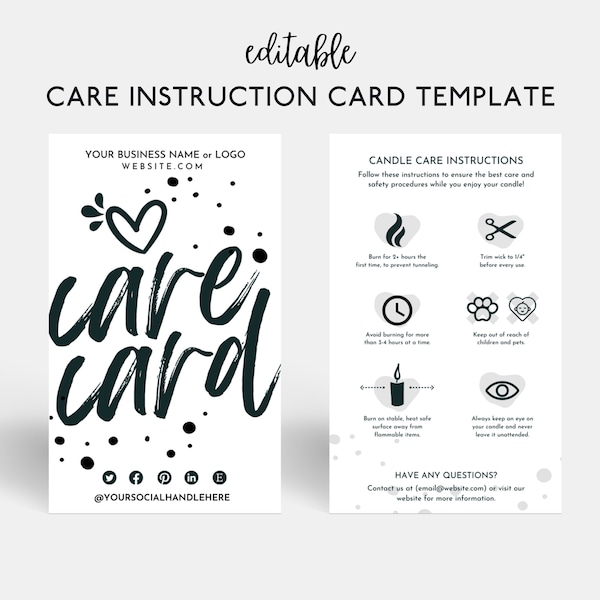 Editable Jewelry Care Card, 4 X 4 Care Card, Jewelry Care Card, Care ...